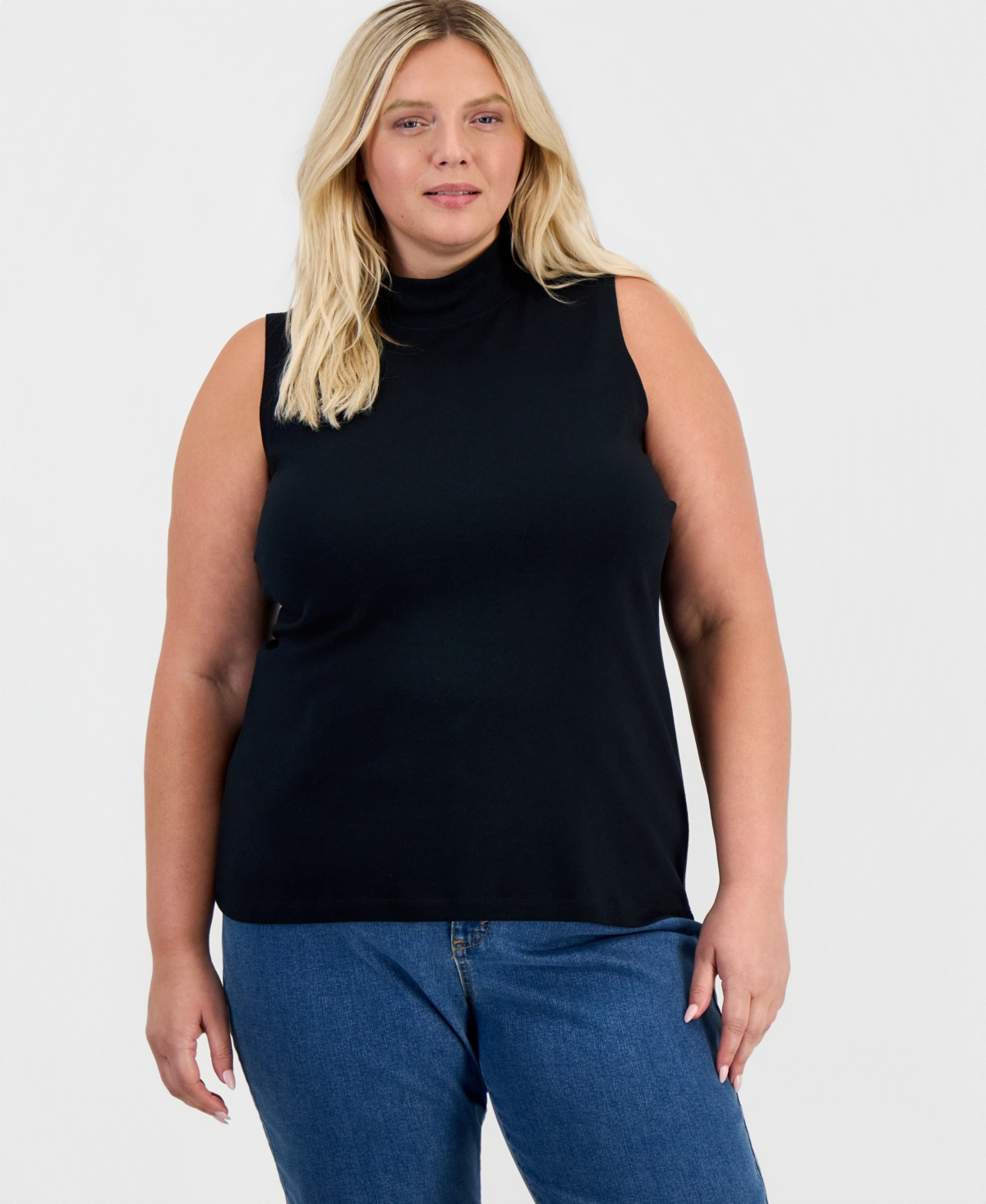 Click here for Style & Co Plus Size Mock Neck Sleeveless Top  Mac... prices