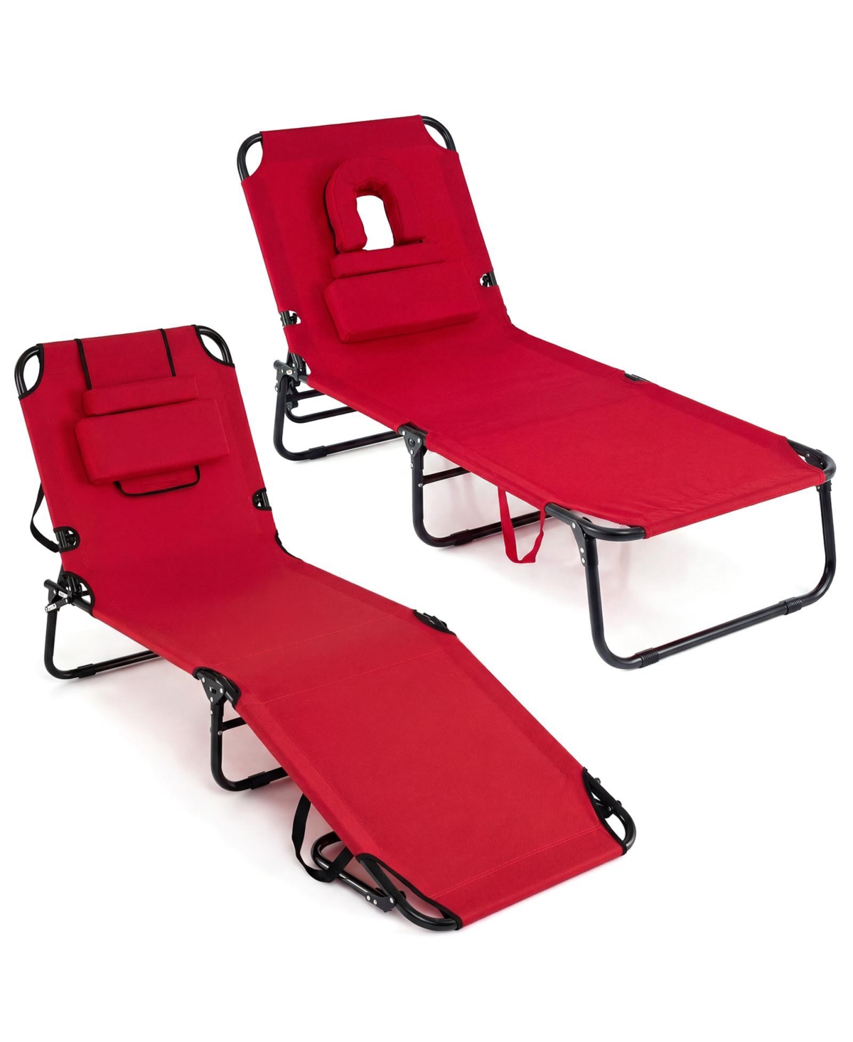 Click here for Gymax 2PCS Folding Beach Sun Lounger w/Face Hole a... prices