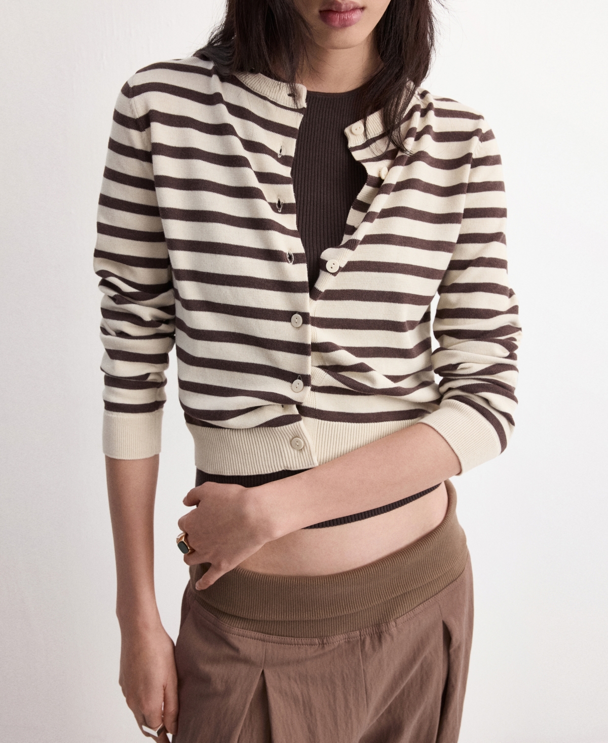 Click here for Mango Womens Stripped Knit Cardigan - Chocolate prices