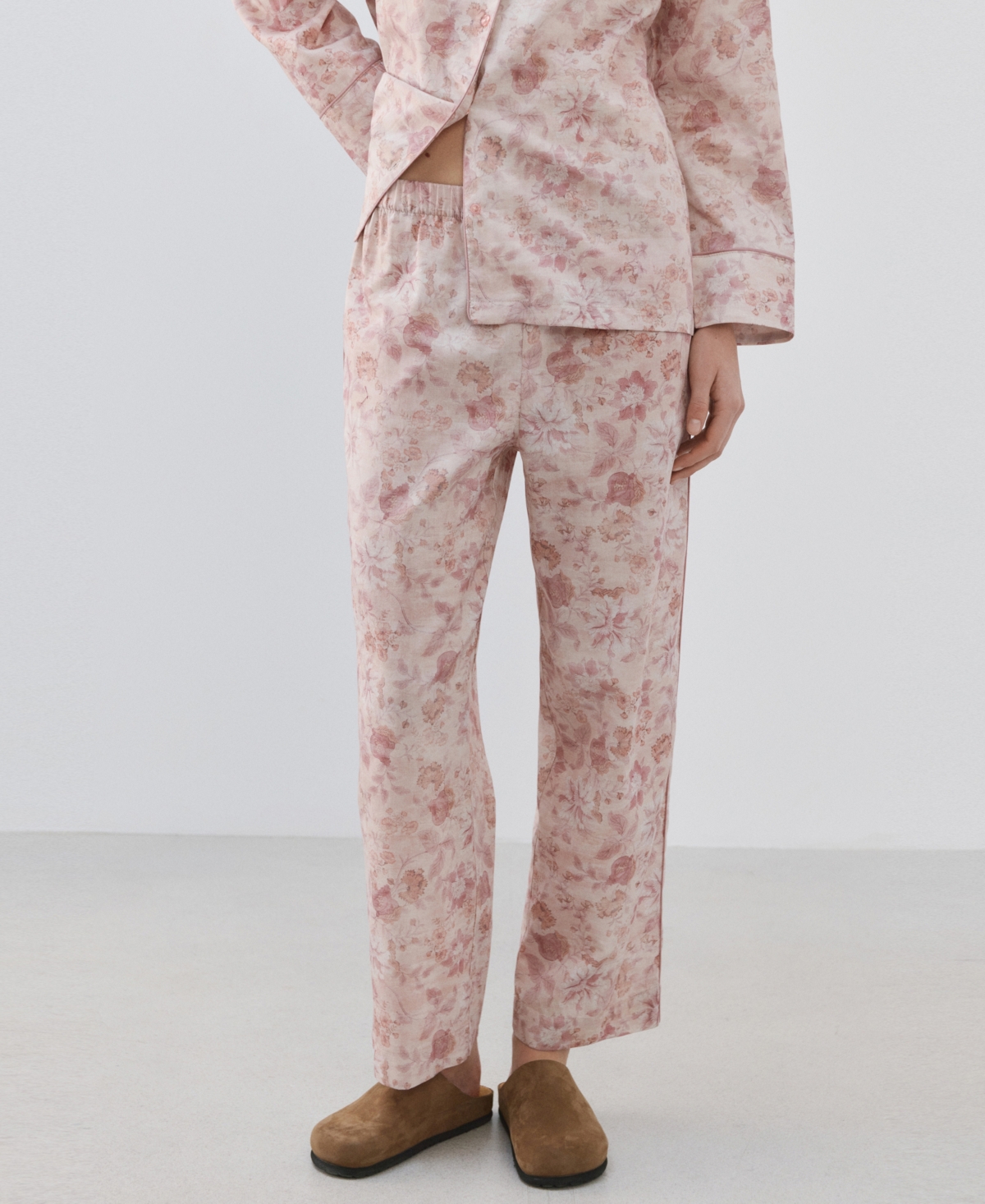 Click here for Mango Womens Piping Detail Printed Trousers - Pink prices