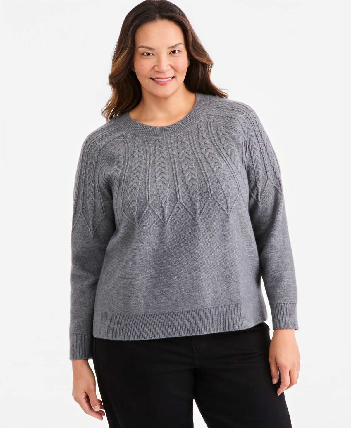 Click here for Style & Co Plus Size Crewneck Cable-Knit Sweater... prices
