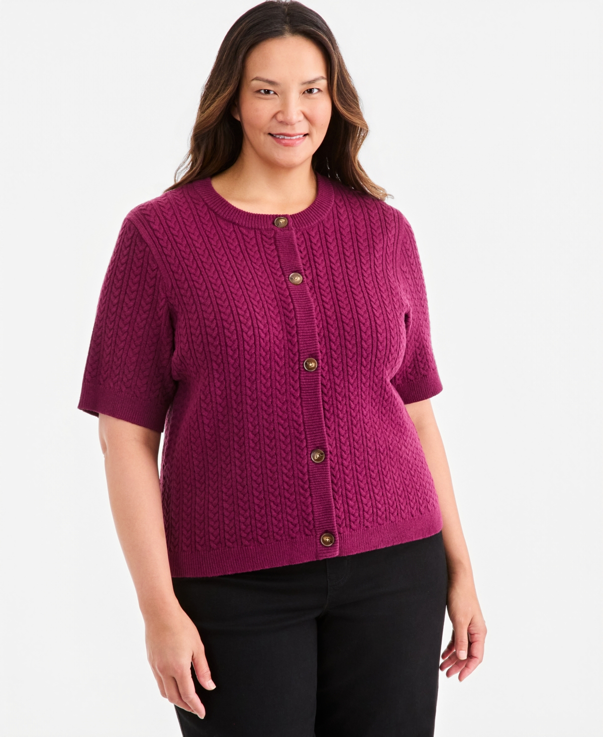 Click here for Style & Co Plus Size Cable-Knit Button-Up Cardigan... prices