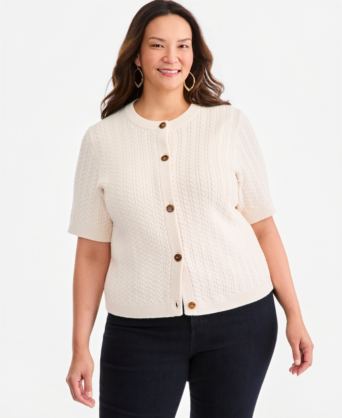Click here for Style & Co Plus Size Cable-Knit Button-Up Cardigan... prices
