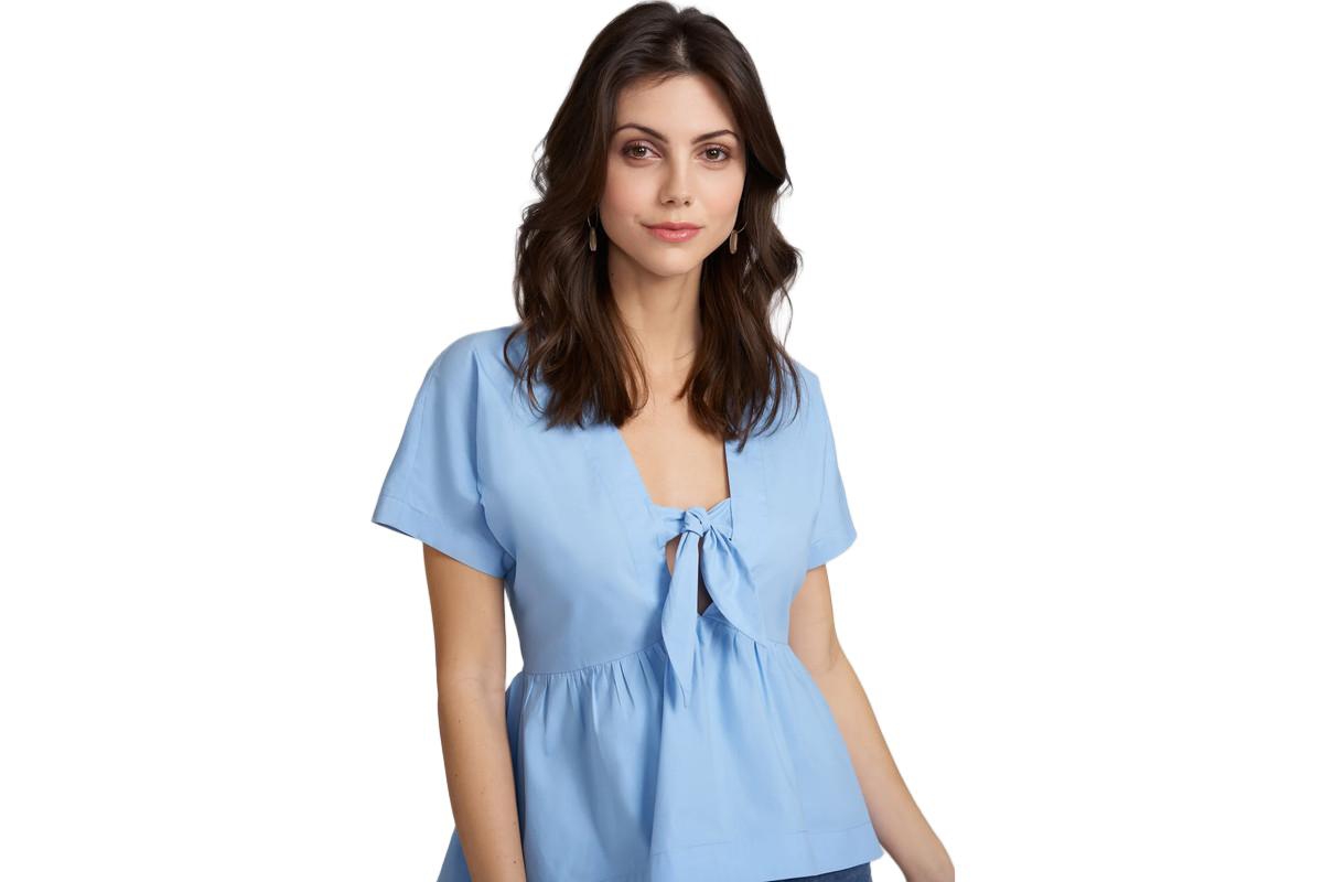 Click here for Kennedy Tie Front Top Sky - Sky blue|carolina blue prices