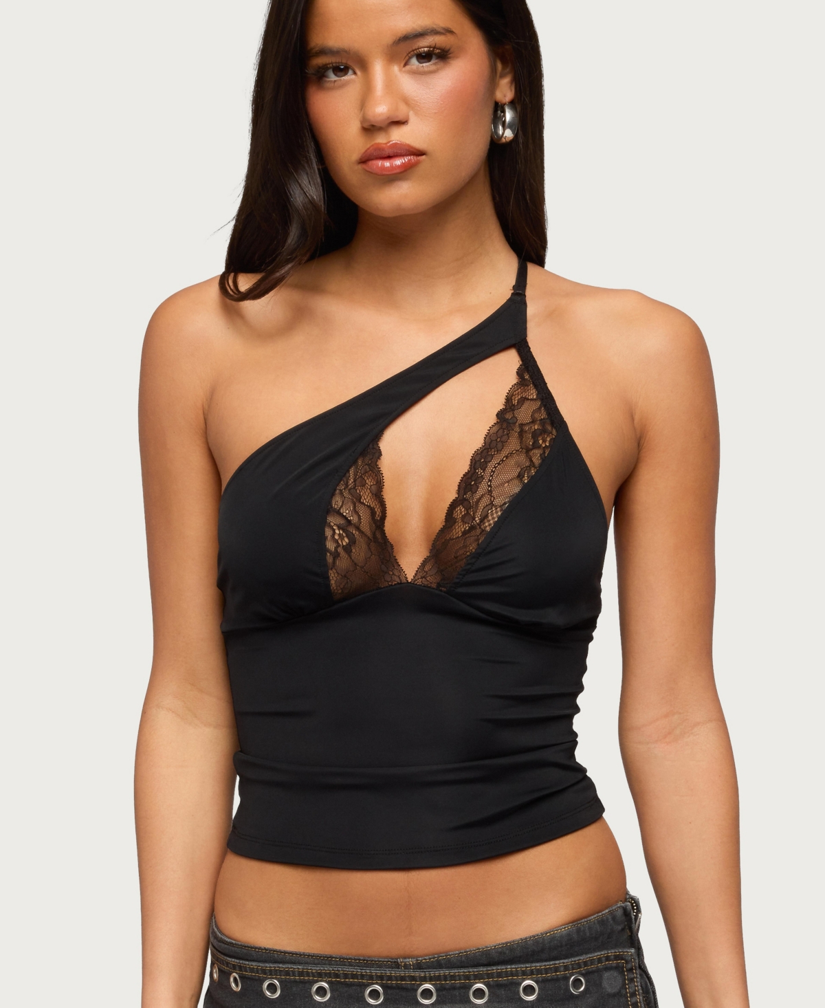 Click here for Edikted Womens One Shoulder Peekaboo Lacey Cutout... prices