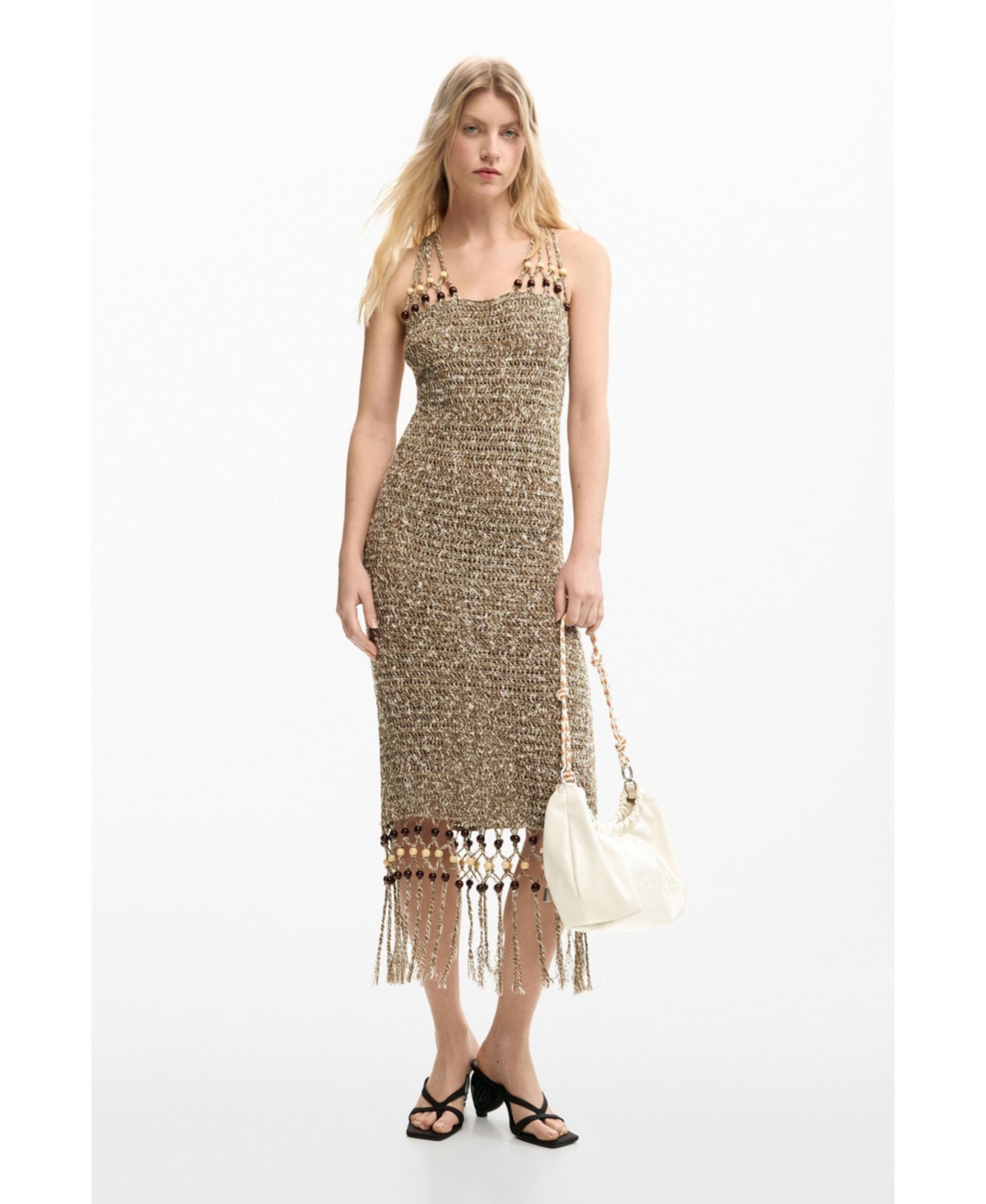 Click here for Desigual Womens Strappy Fringe Dress - Brown prices