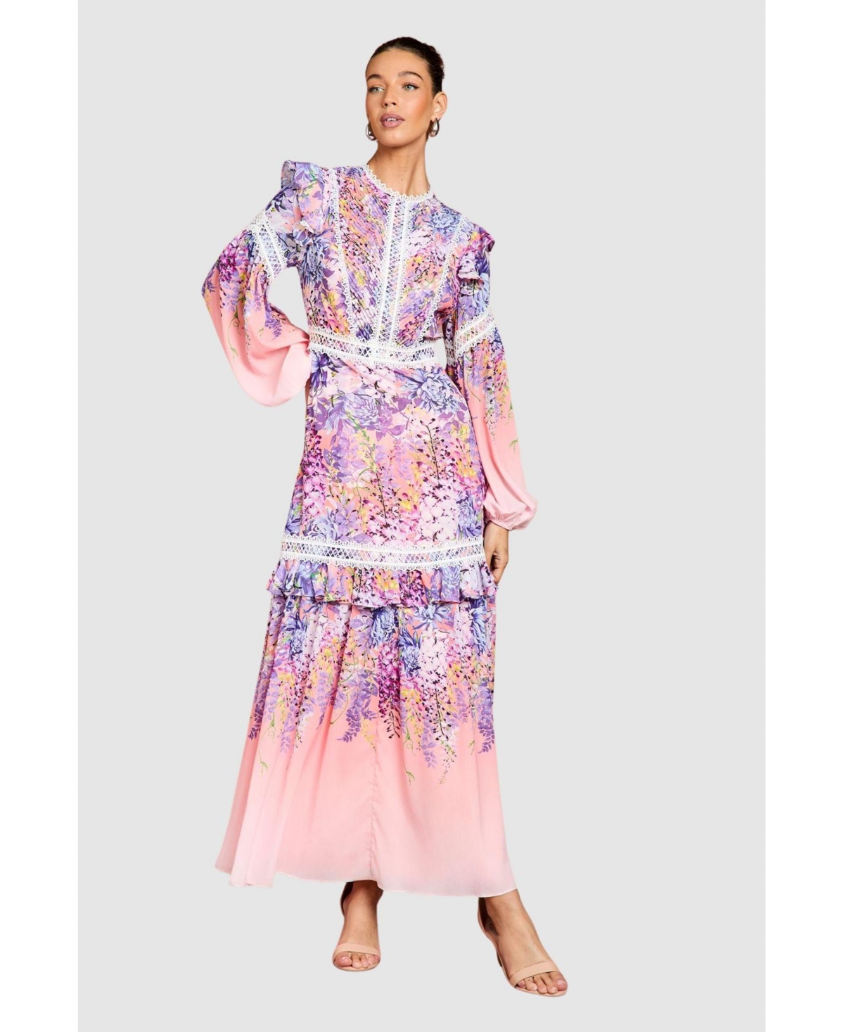 Click here for Coast Womens Lace Frill Detail Maxi Dress - Pink prices