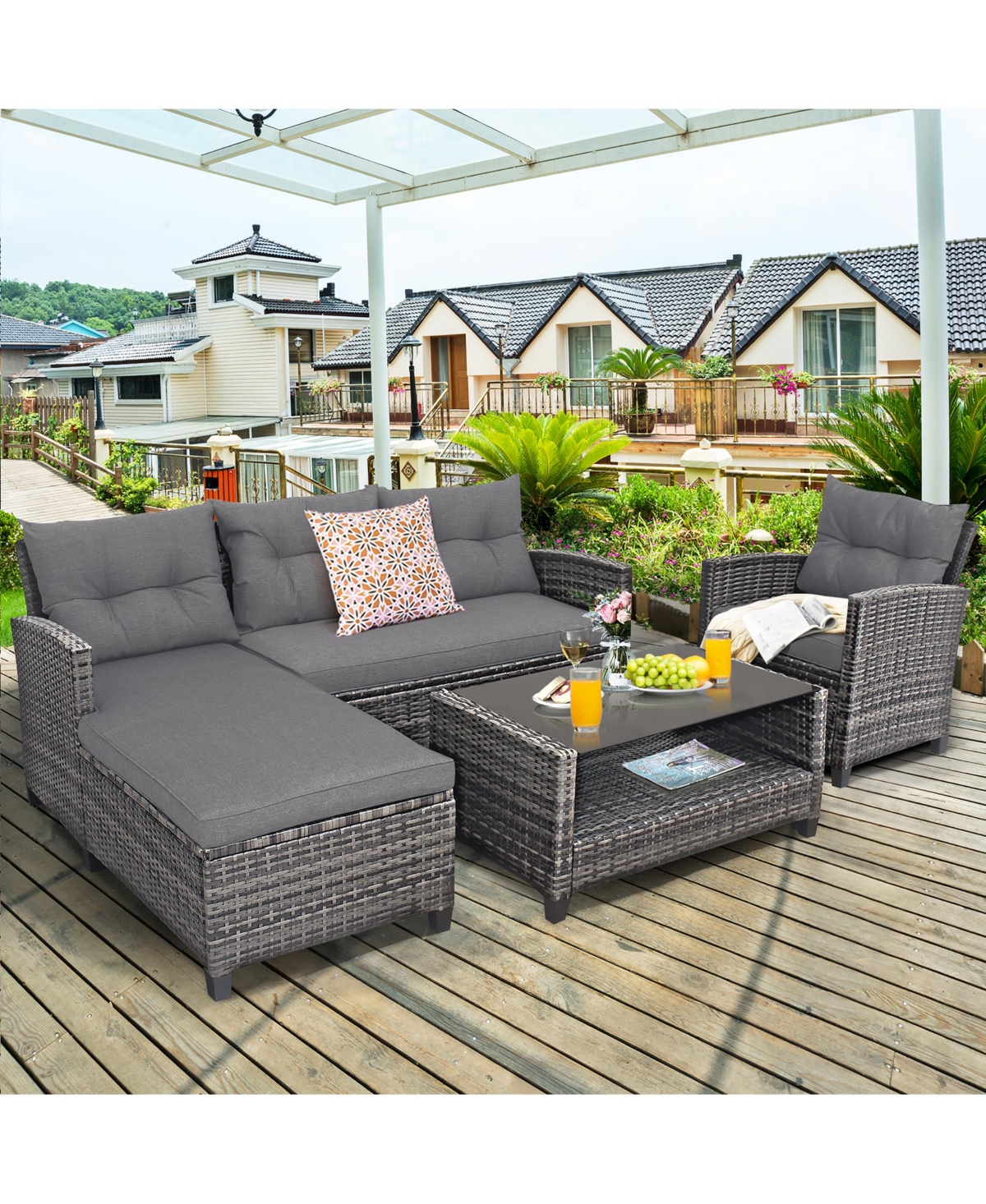 Click here for Costway 4PCS Patio Rattan Furniture Set Cushioned... prices
