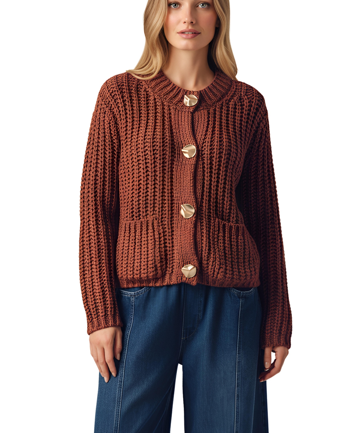 Click here for Modenaire Womens Chunky Ribbed Cardigan with Butto... prices