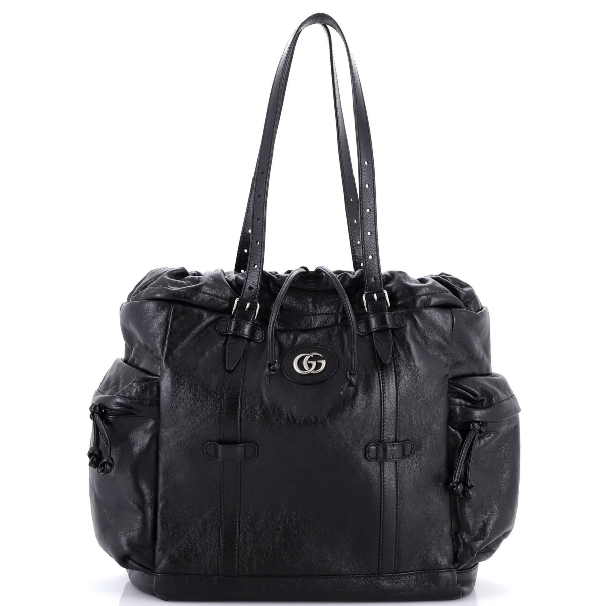 Click here for Pre-Owned Gucci Tonal Gg Drawstring Tote Leather -... prices