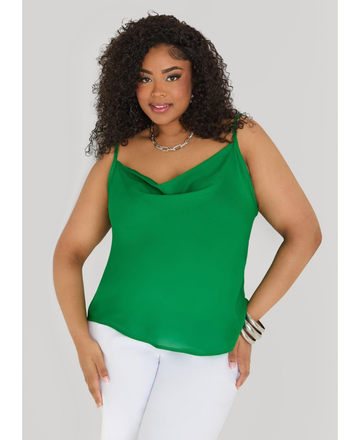 Click here for Ashley Stewart Womens Cowl Neck Crepe Cami - Green prices