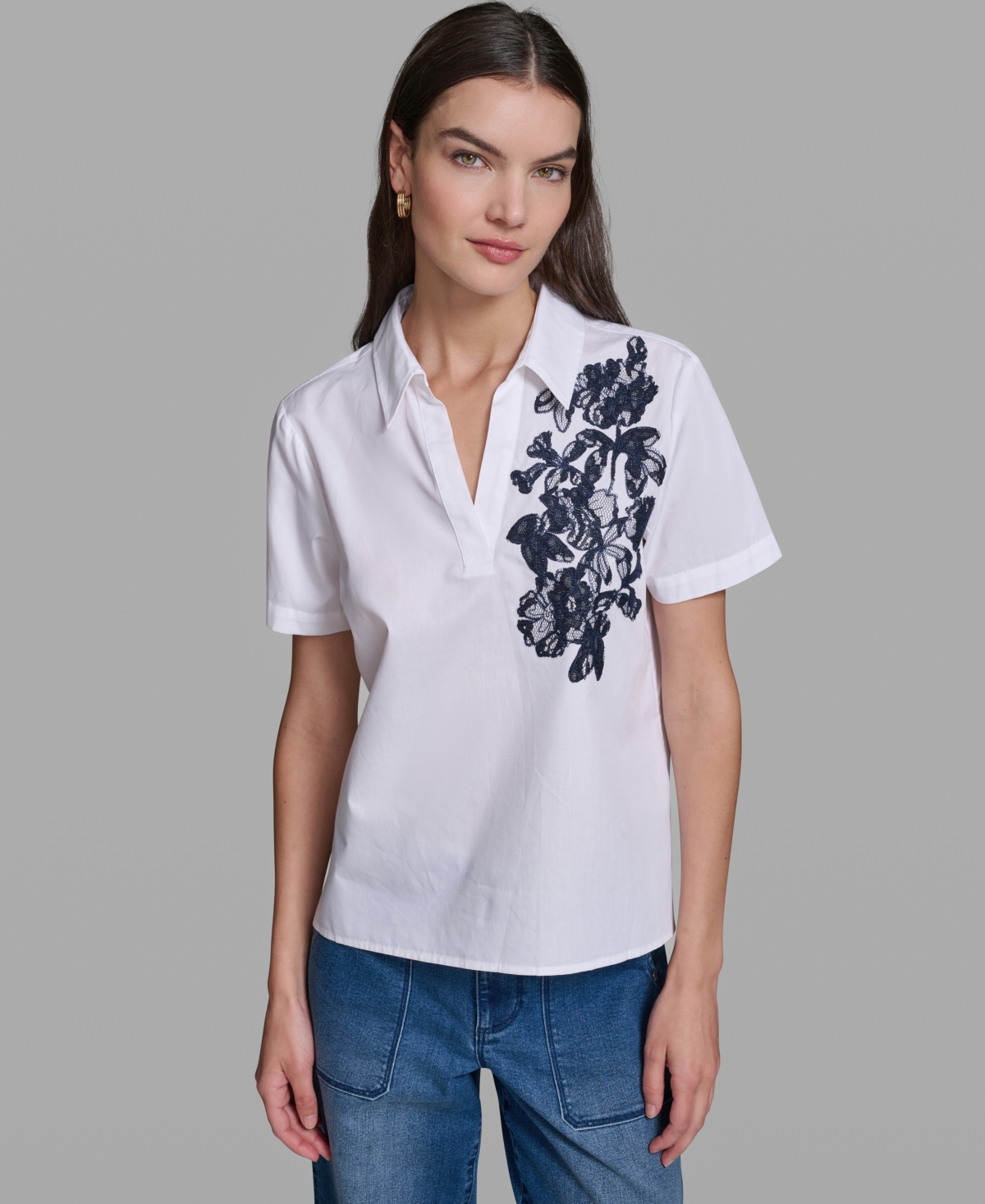Click here for Karl Lagerfeld Paris Womens Poplin Floral Embroide... prices