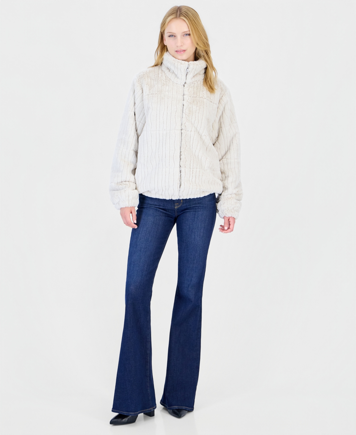 Click here for Jou Jou Womens Faux Fur Funnel Neck Jacket - Cream prices