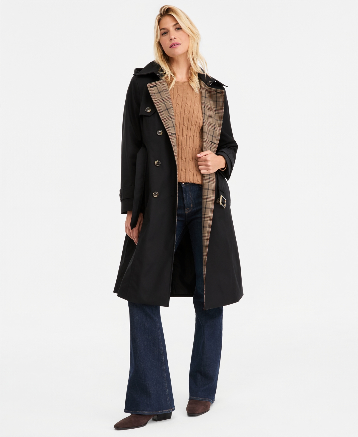 Click here for London Fog Womens Plaid-Collar Belted Trench Coat... prices