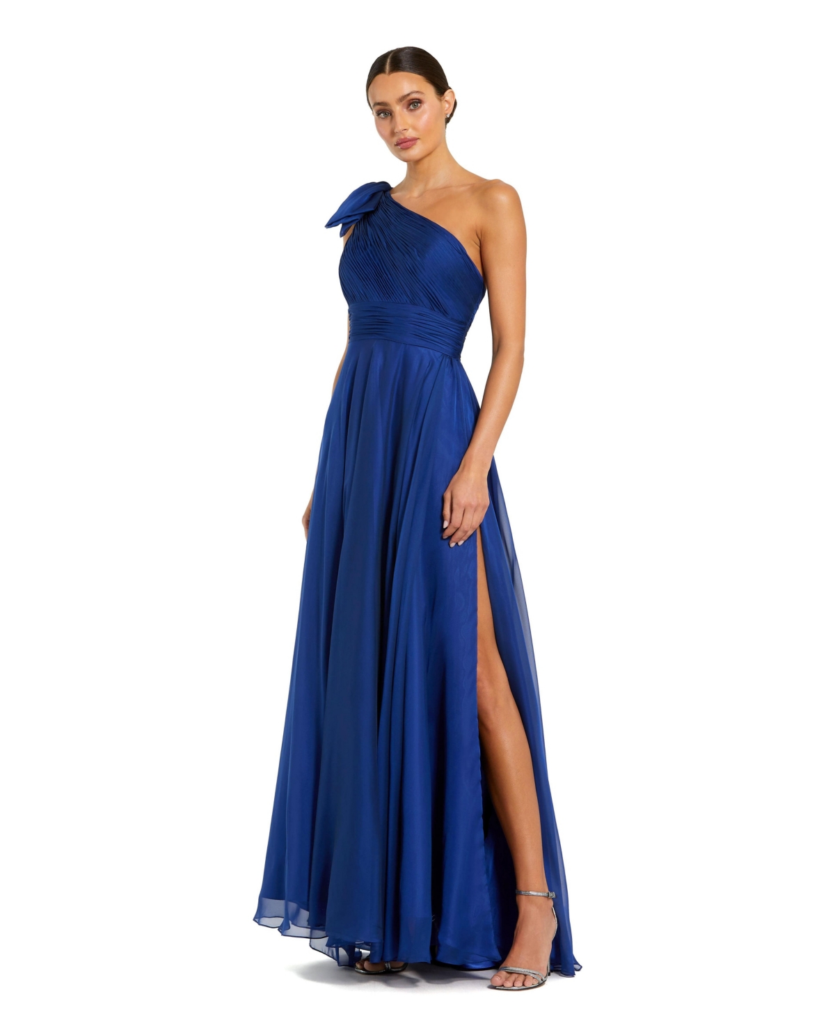 Click here for Womens Pleated One Shoulder Chiffon Gown - Cobalt prices