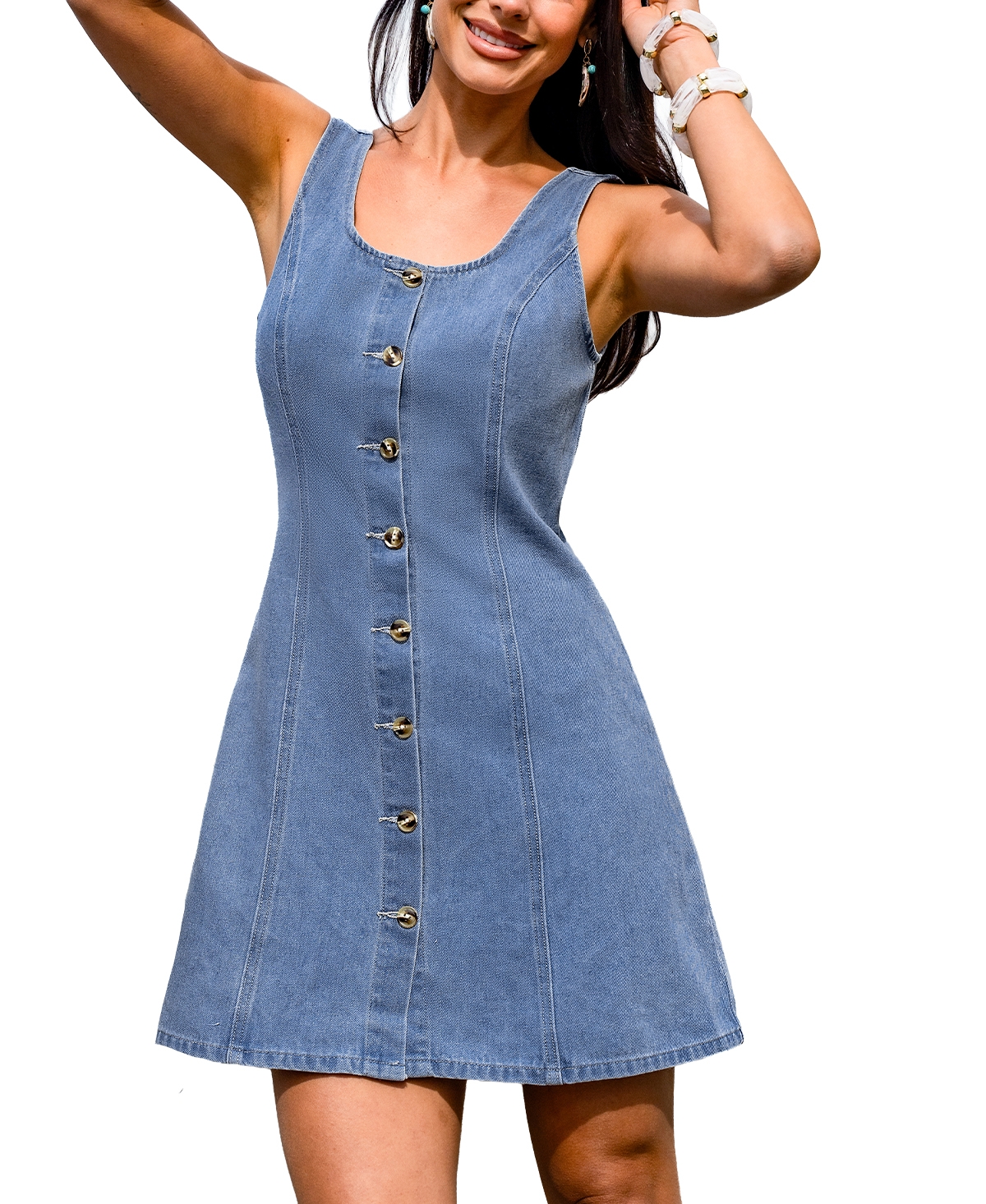 Click here for Cupshe Womens New Love Denim Mini Beach Dress - Li... prices