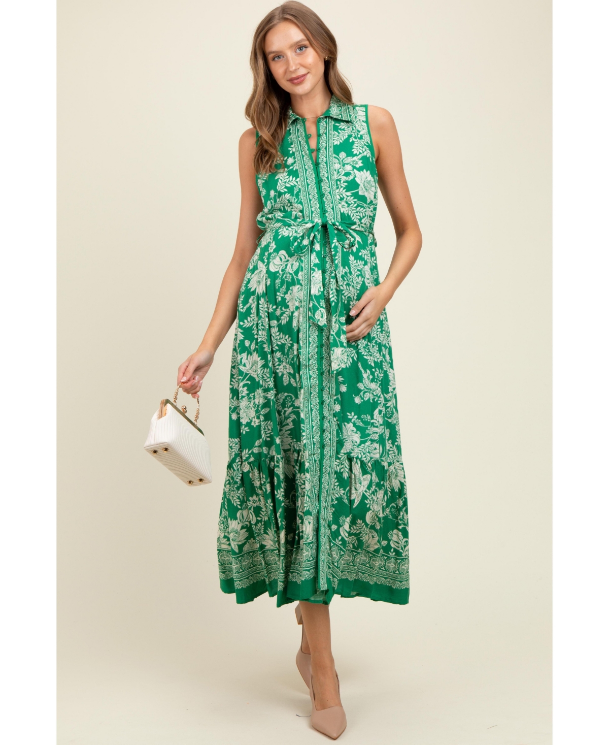 Click here for Pinkblush Maternity Green Floral Border Print Lape... prices