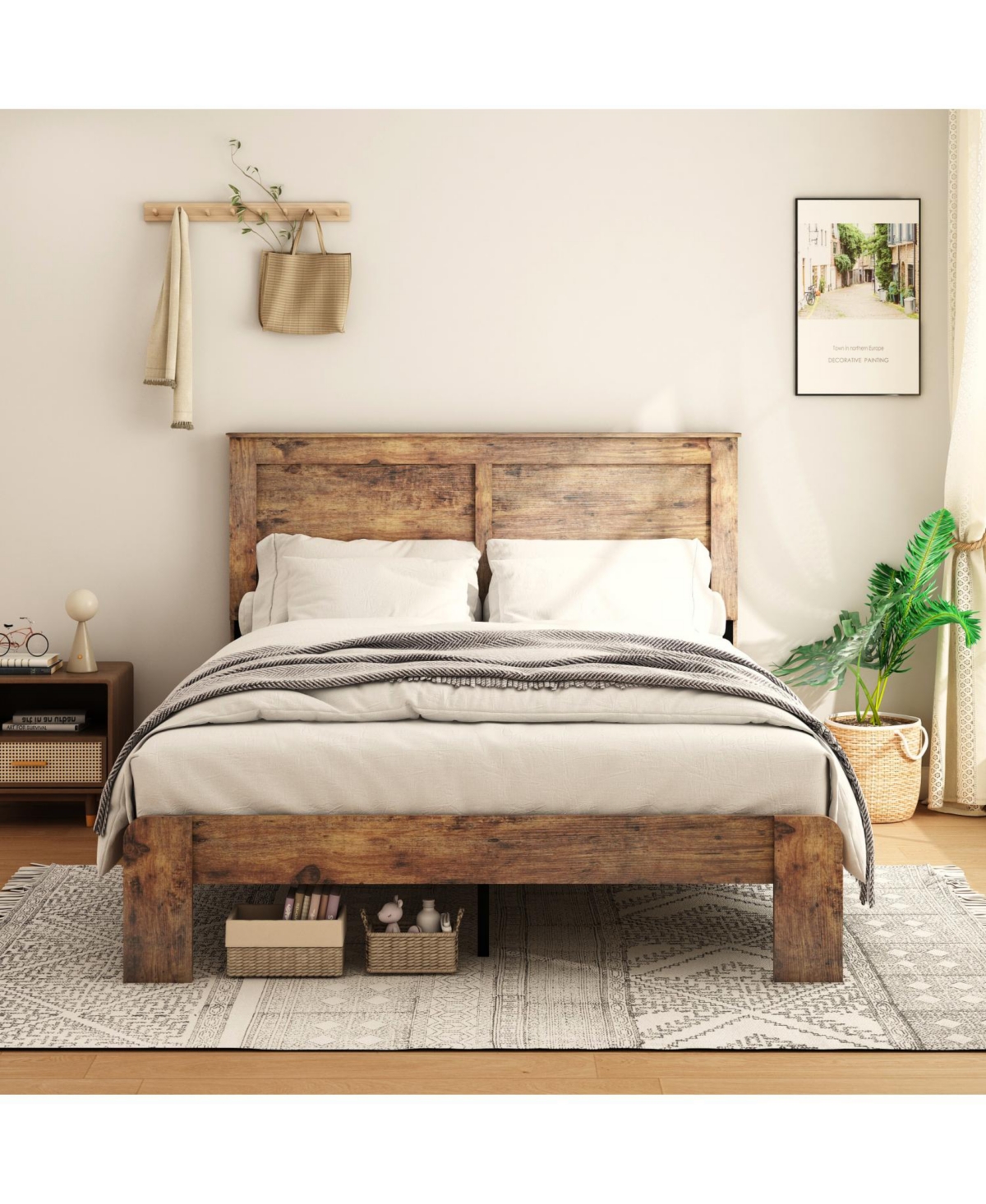 Click here for Rainsken Wood Bed Frame with Headboard  Rustic Far... prices