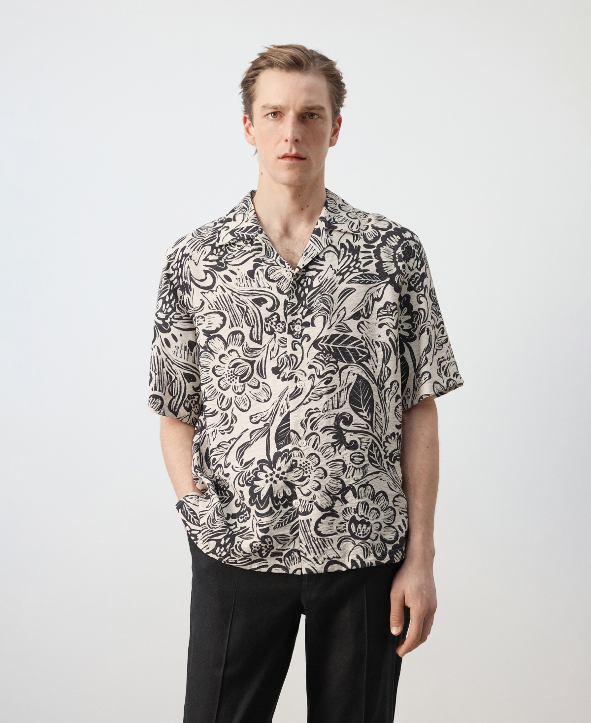 Click here for Mango Mens Bowling Collar Printed Flowing Shirt -... prices