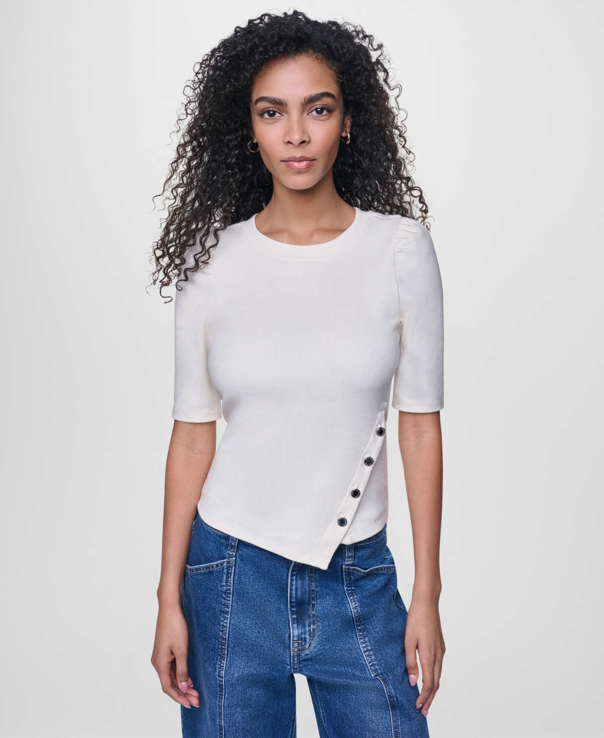 Click here for Dkny Jeans Womens Asymmetric Hemline Puff Elbow-Sl... prices