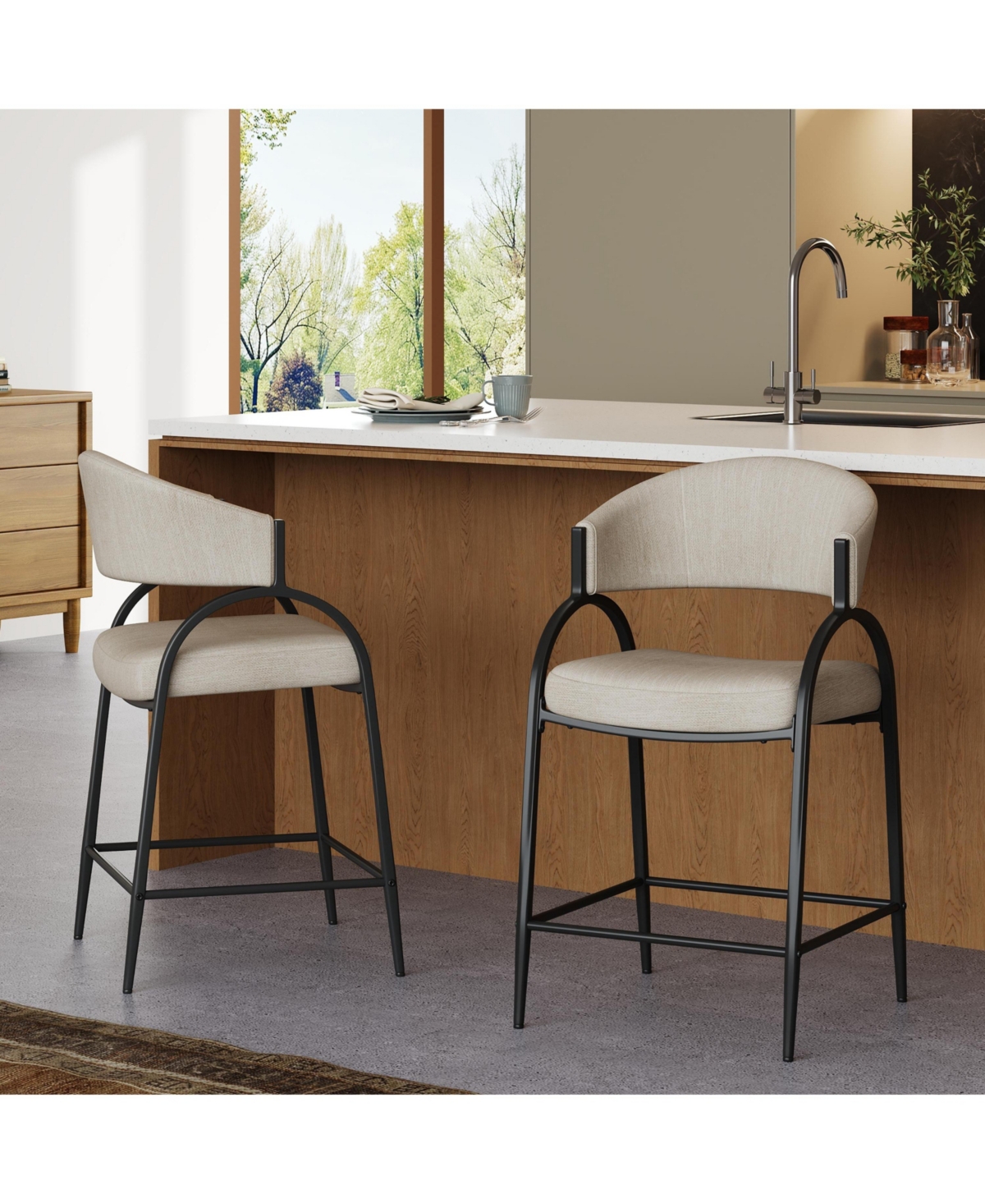 Click here for flynama Modern Fabric Bar Stools Set of 2 with Bac... prices