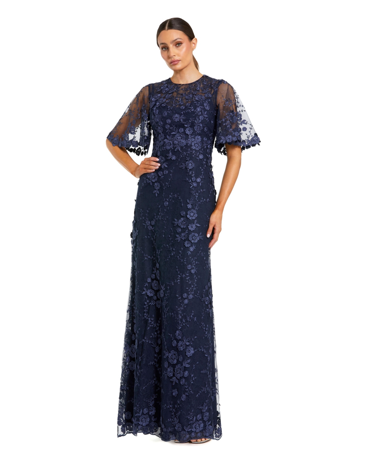 Click here for Mac Duggal Petite Flutter Sleeve Floral Embroidere... prices