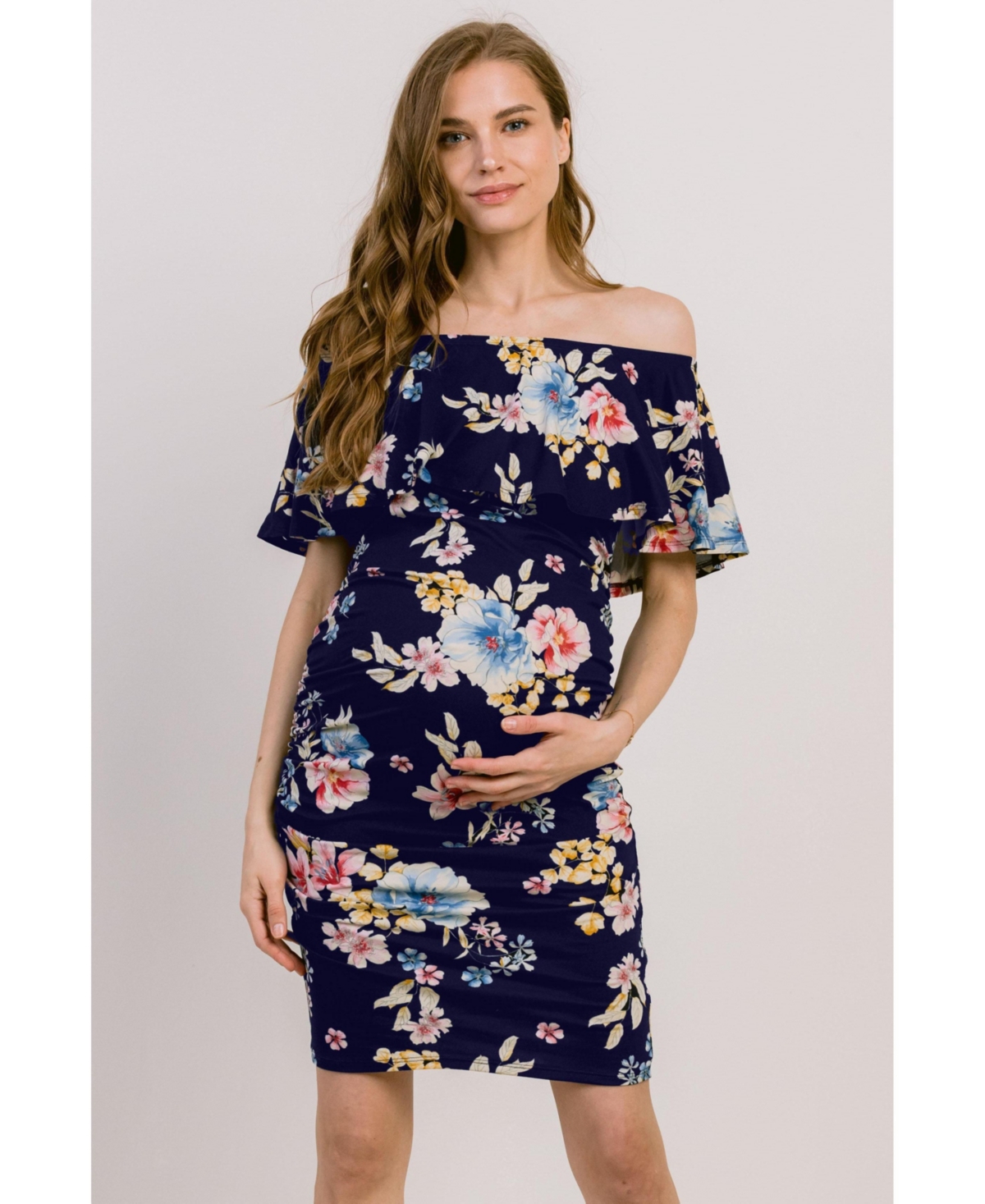 Click here for Hello Miz Maternity Off-the-Shoulder Floral Ruffle... prices