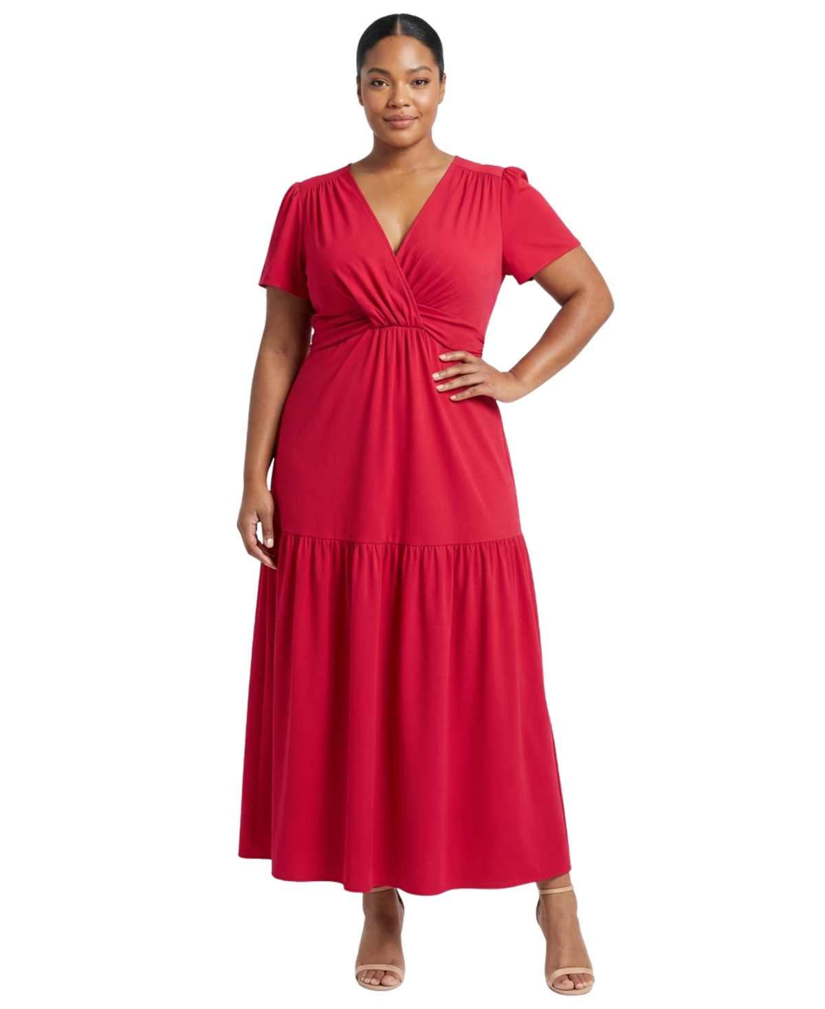 Click here for London Times Plus Size Twist Front Tiered Short-Sl... prices