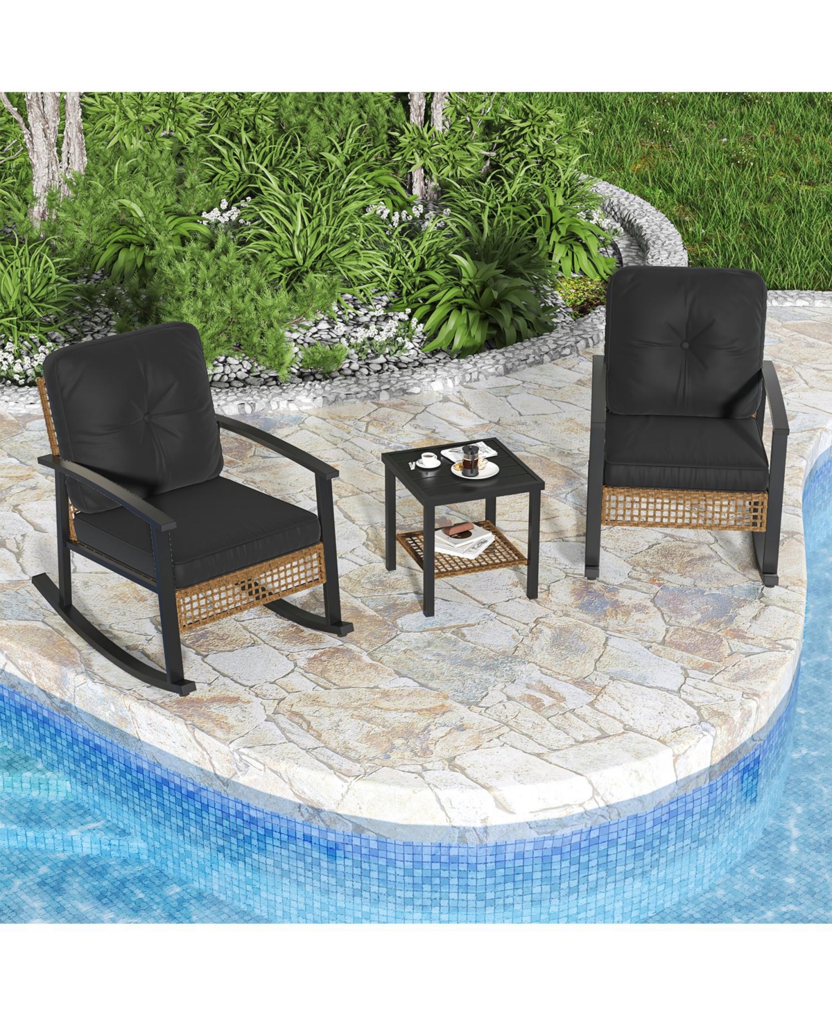 Click here for Aoxun Indoor Outdoor Rocking Chair 3 Piece Set Met... prices