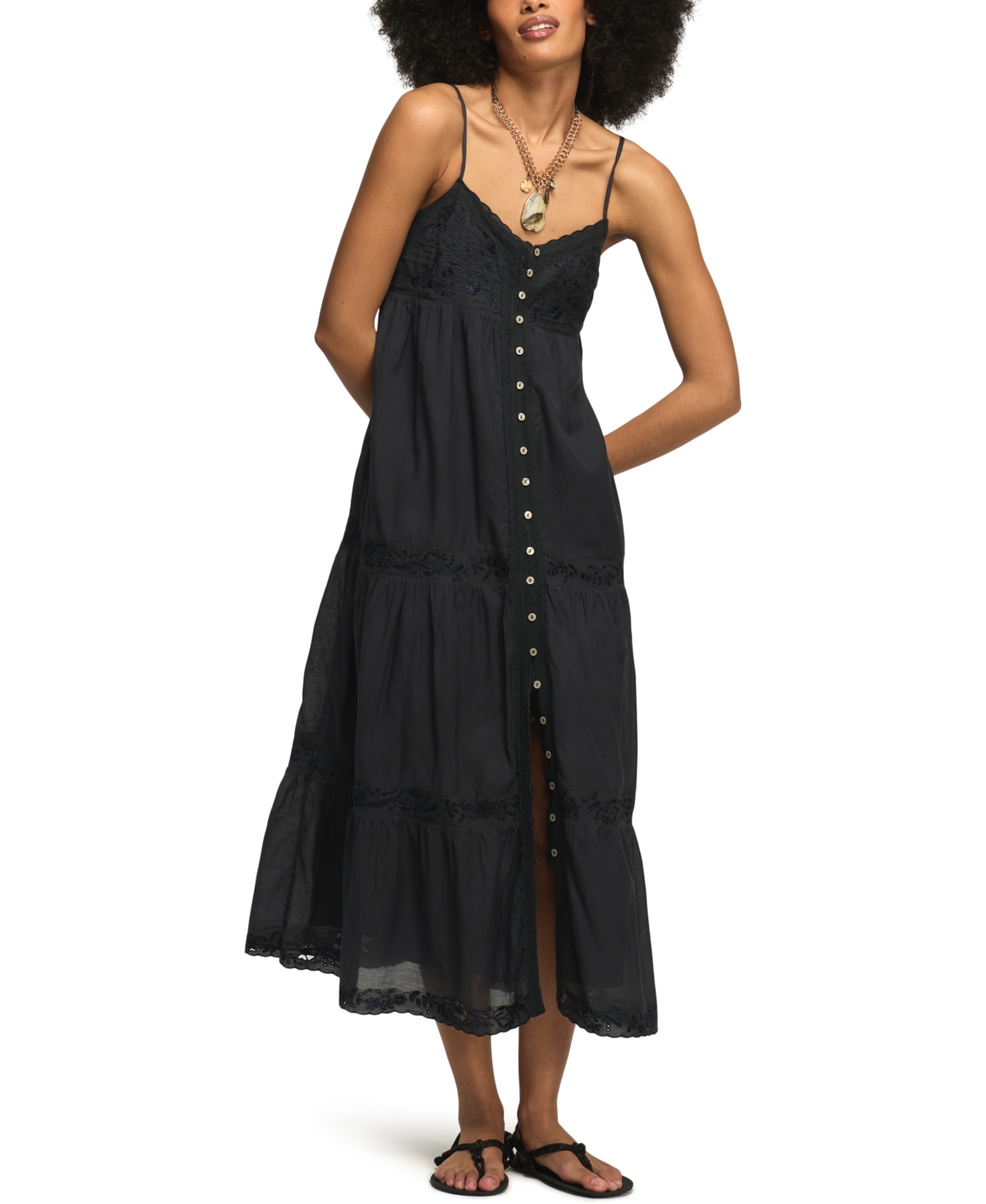 Click here for Lucky Brand Womens Embroidered V-Neck Tiered Midi... prices