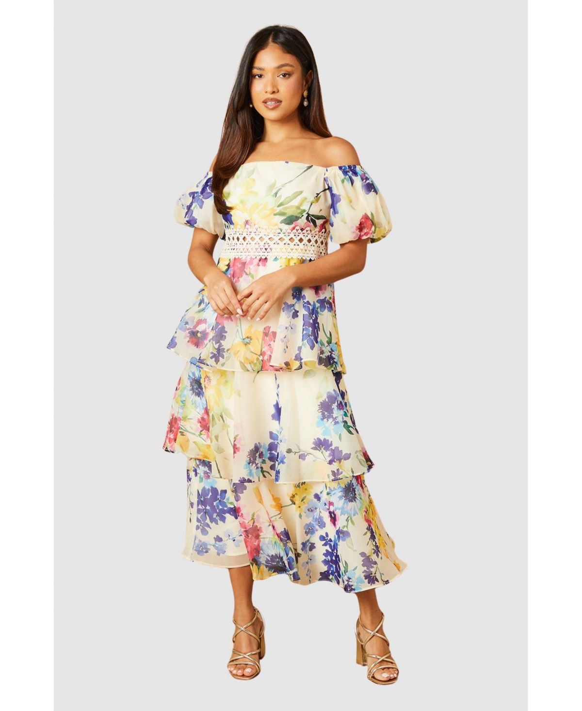 Click here for Oasis Womens Floral Bardot Midi Dress - Multi prices