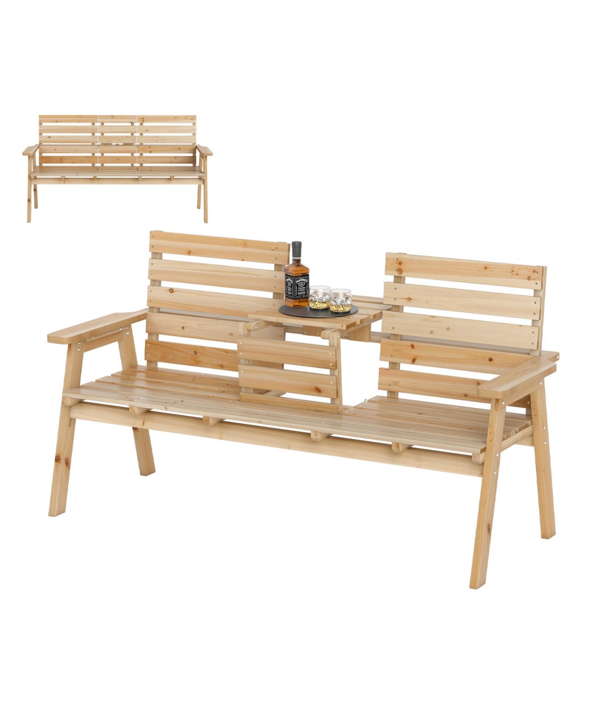 Click here for Gymax Outdoor Fir Wood Bench Foldable Middle Table... prices