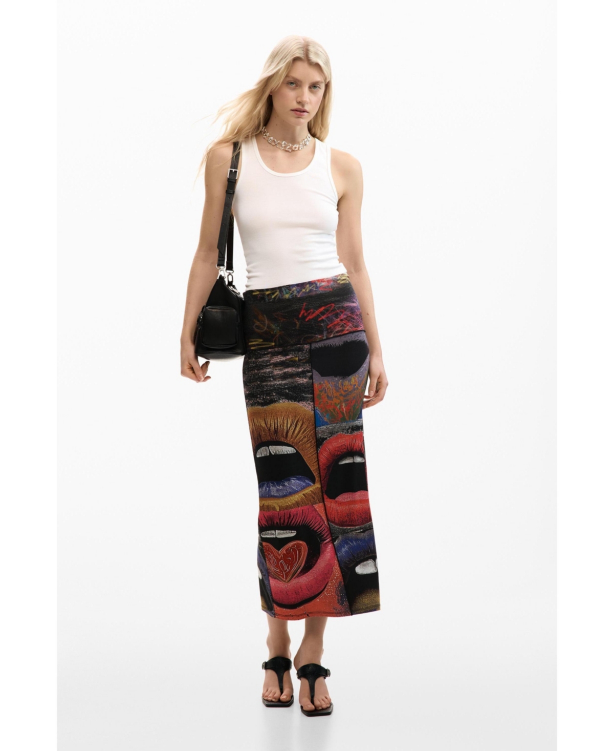 Click here for Desigual Womens Printed Knit Skirt - Black prices