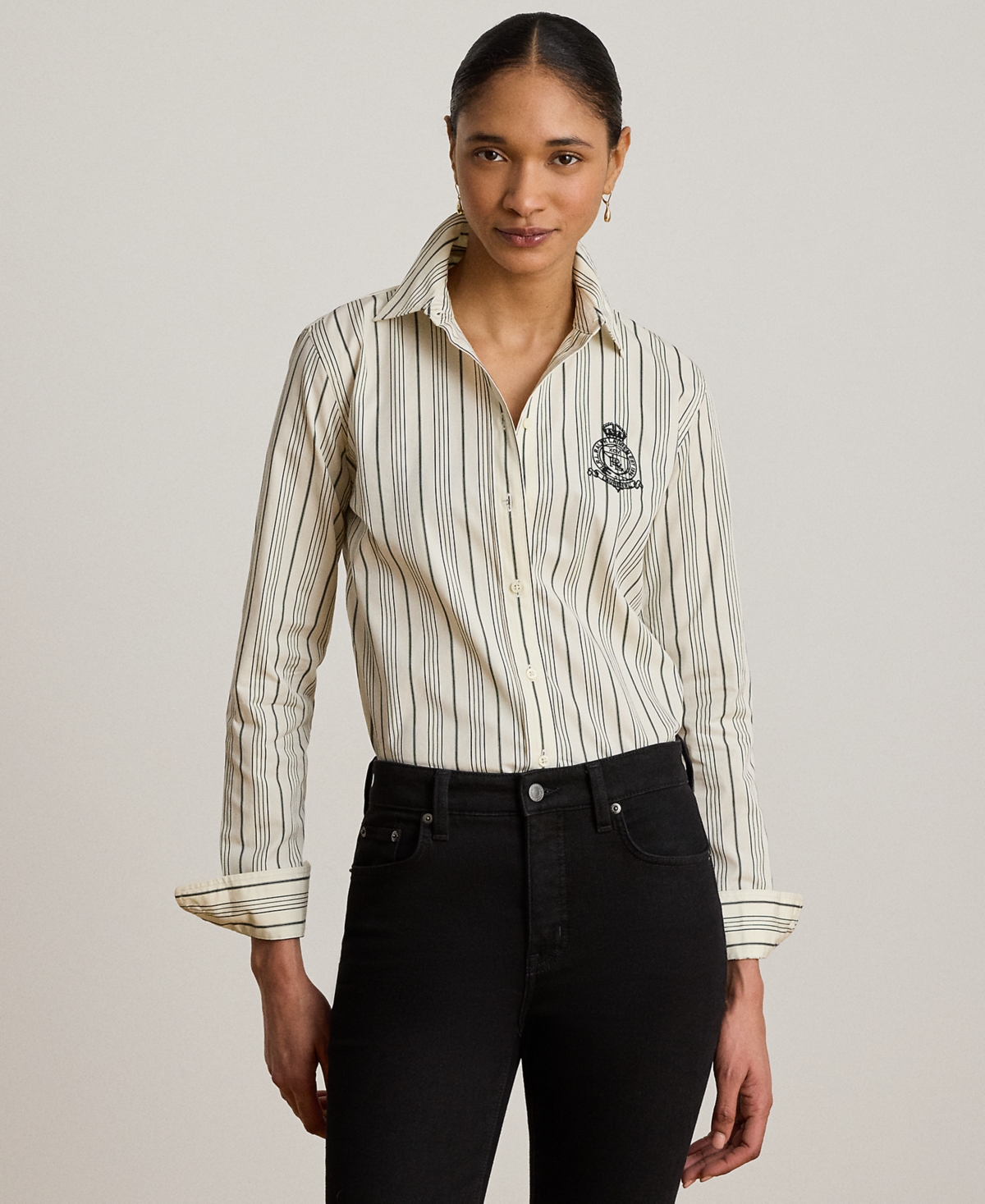 Click here for Lauren Ralph Lauren Petite Striped Collared Crest-... prices