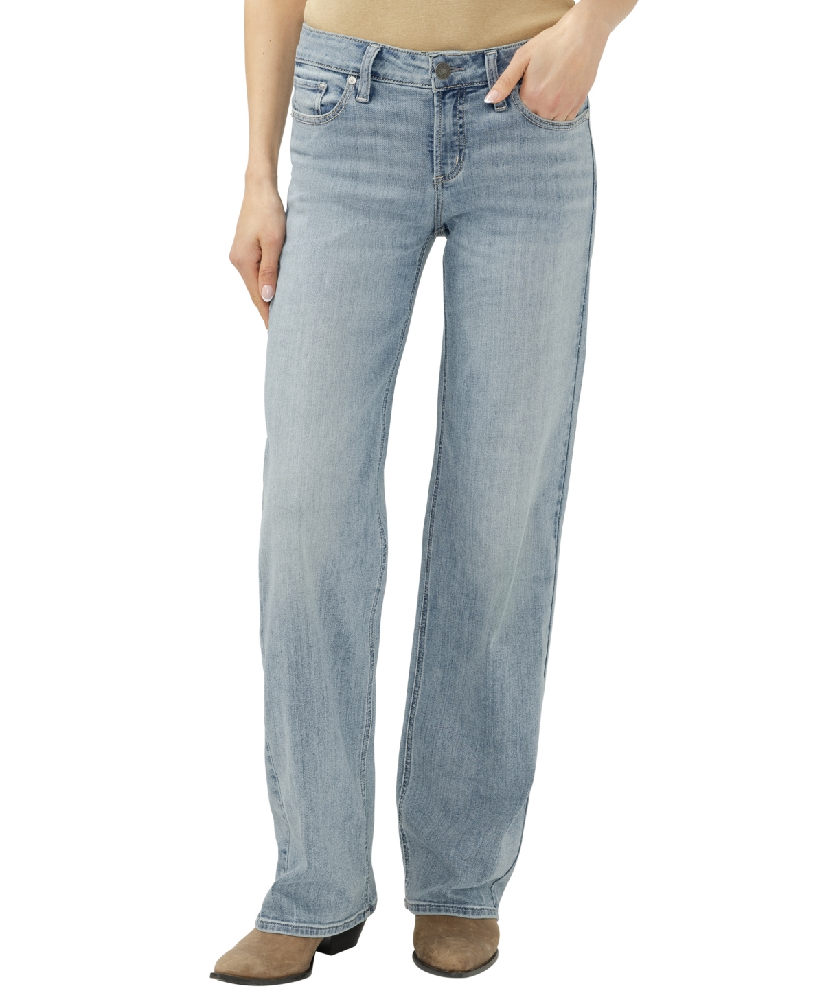 Click here for Silver Jeans Co. Womens Elyse Mid Rise Baggy Strai... prices