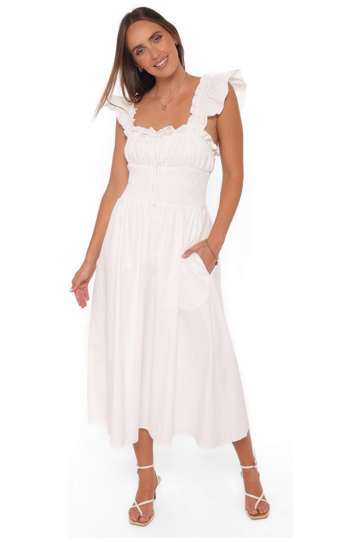 Click here for Petal and Pup Womens Bronte Midi Dress - White prices