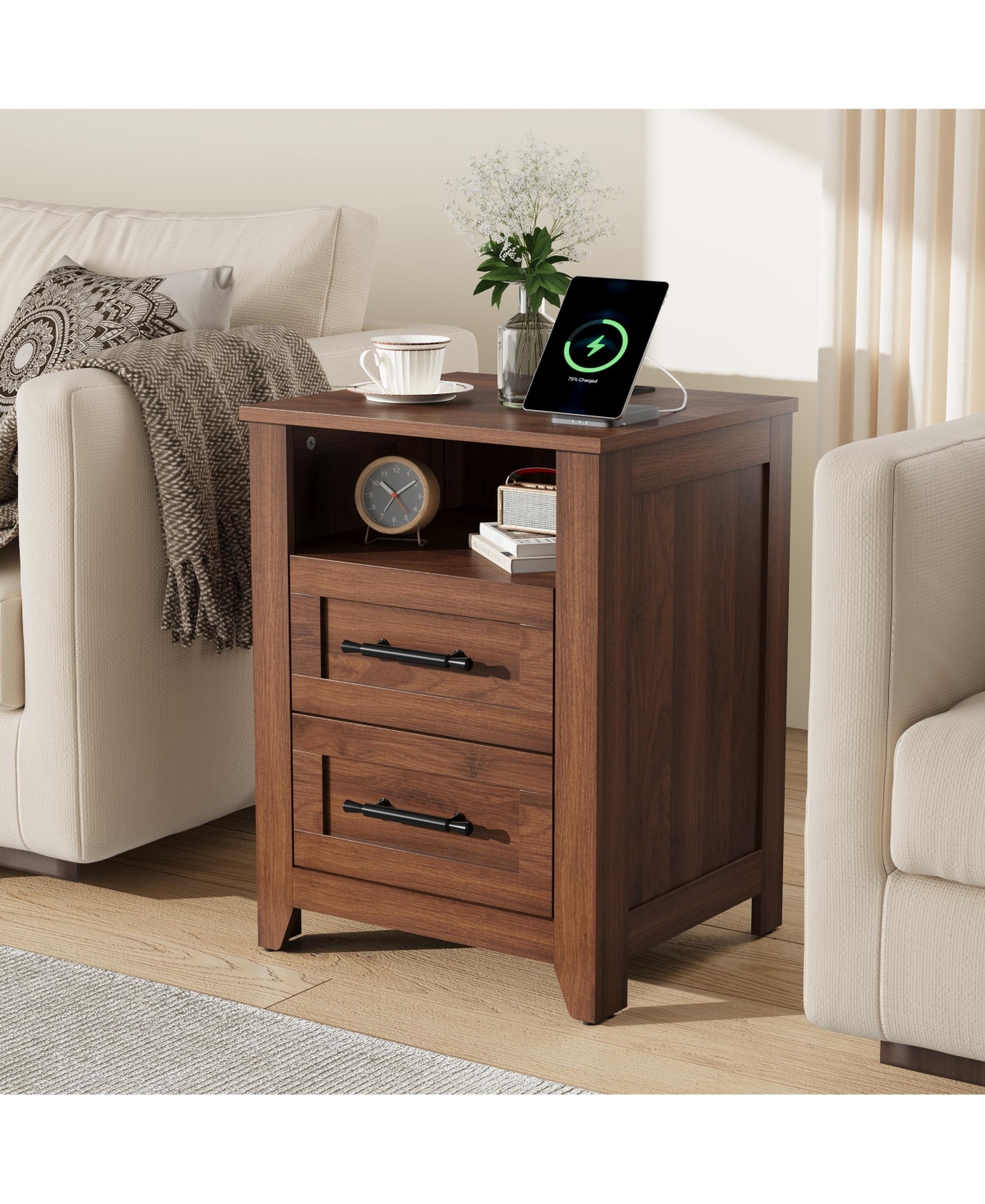 Click here for homfan Farmhouse Nightstand with Charging Station... prices