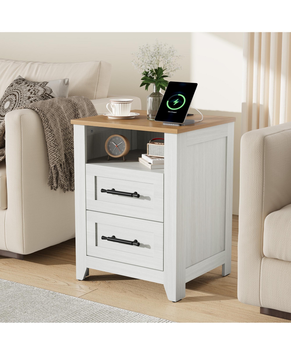 Click here for homfan Farmhouse Nightstand with Charging Station... prices
