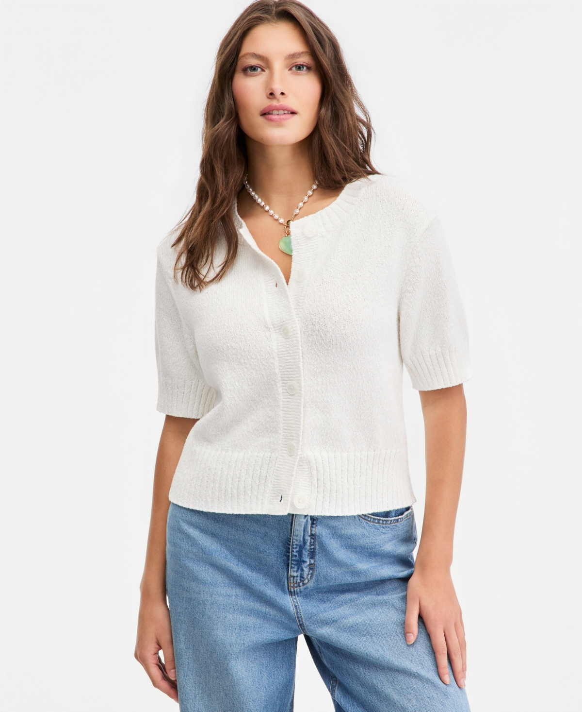 Click here for On 34th Womens Crewneck Short-Sleeve Textured Butt... prices