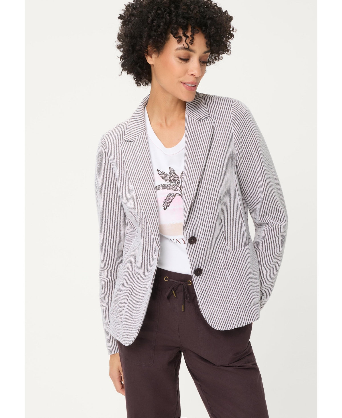 Click here for Olsen Womens Seersucker Blazer - Dark brown prices