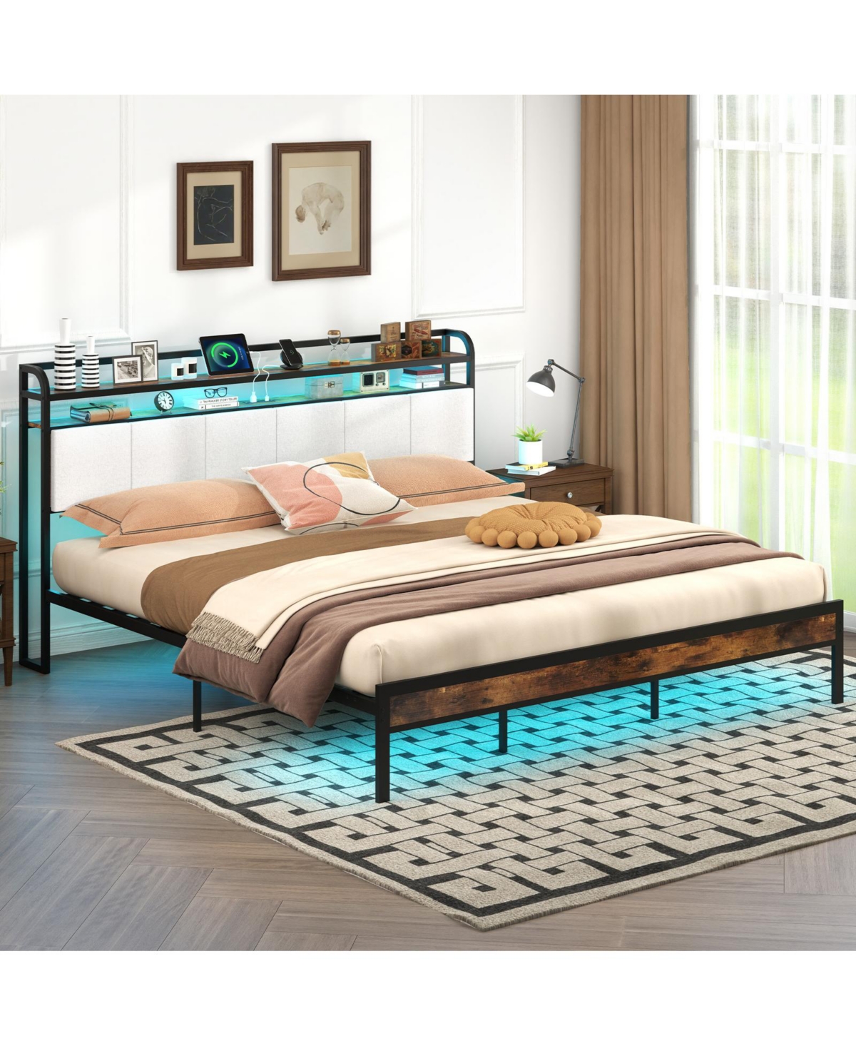 Click here for Gymax King Size Bed Frame w/Led Light and Charging... prices