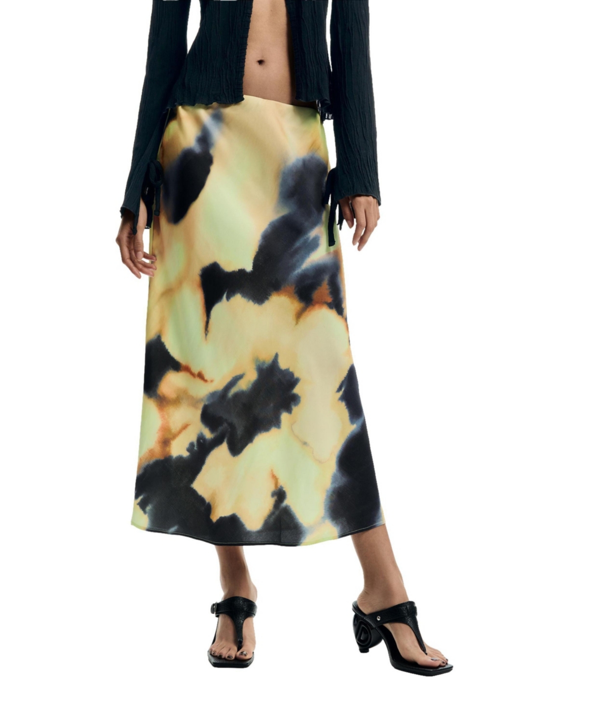 Click here for Desigual Womens Printed Midi Skirt - Black prices