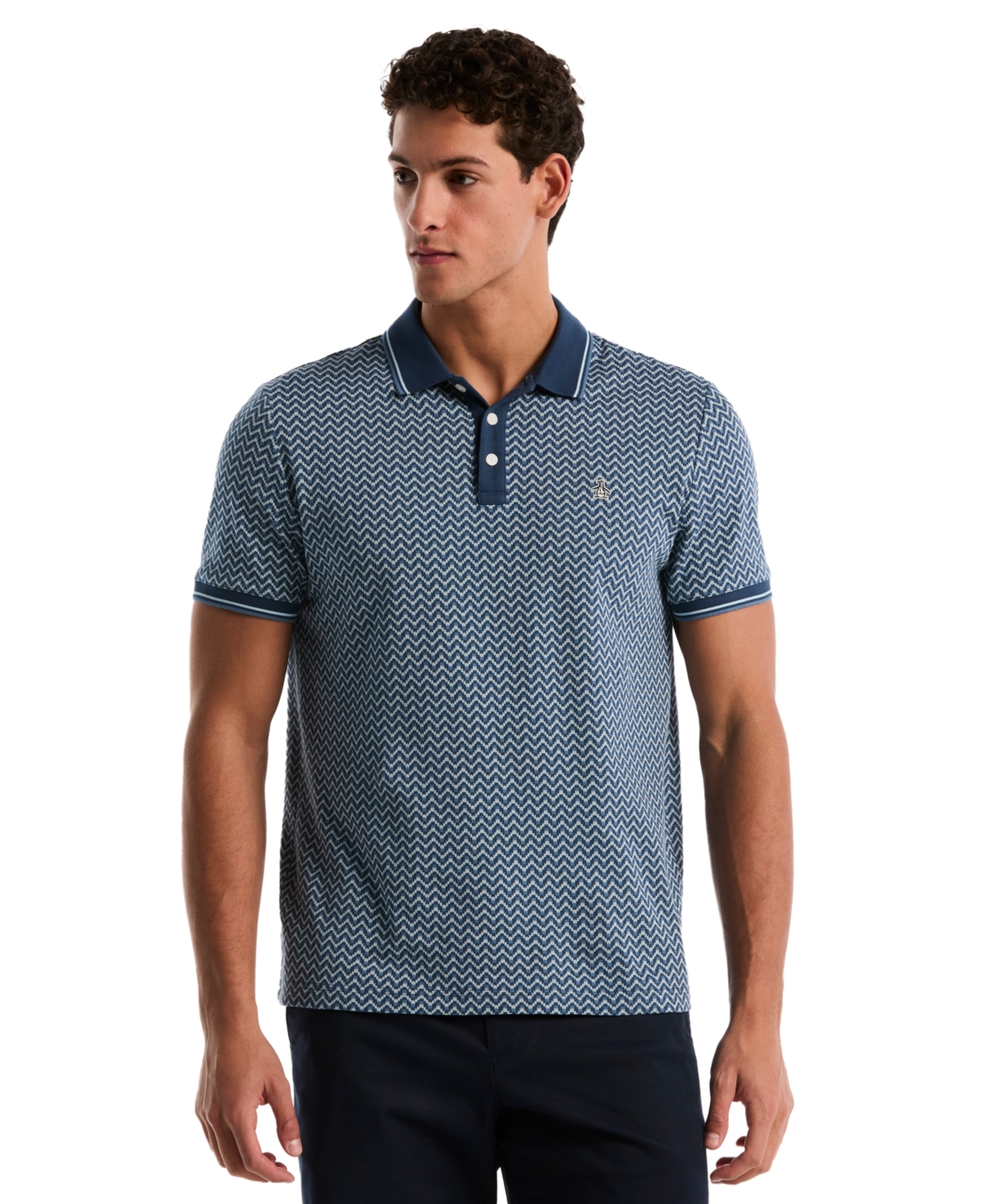 Click here for Original Penguin Mens Jacquard Wave Polo Shirt - S... prices