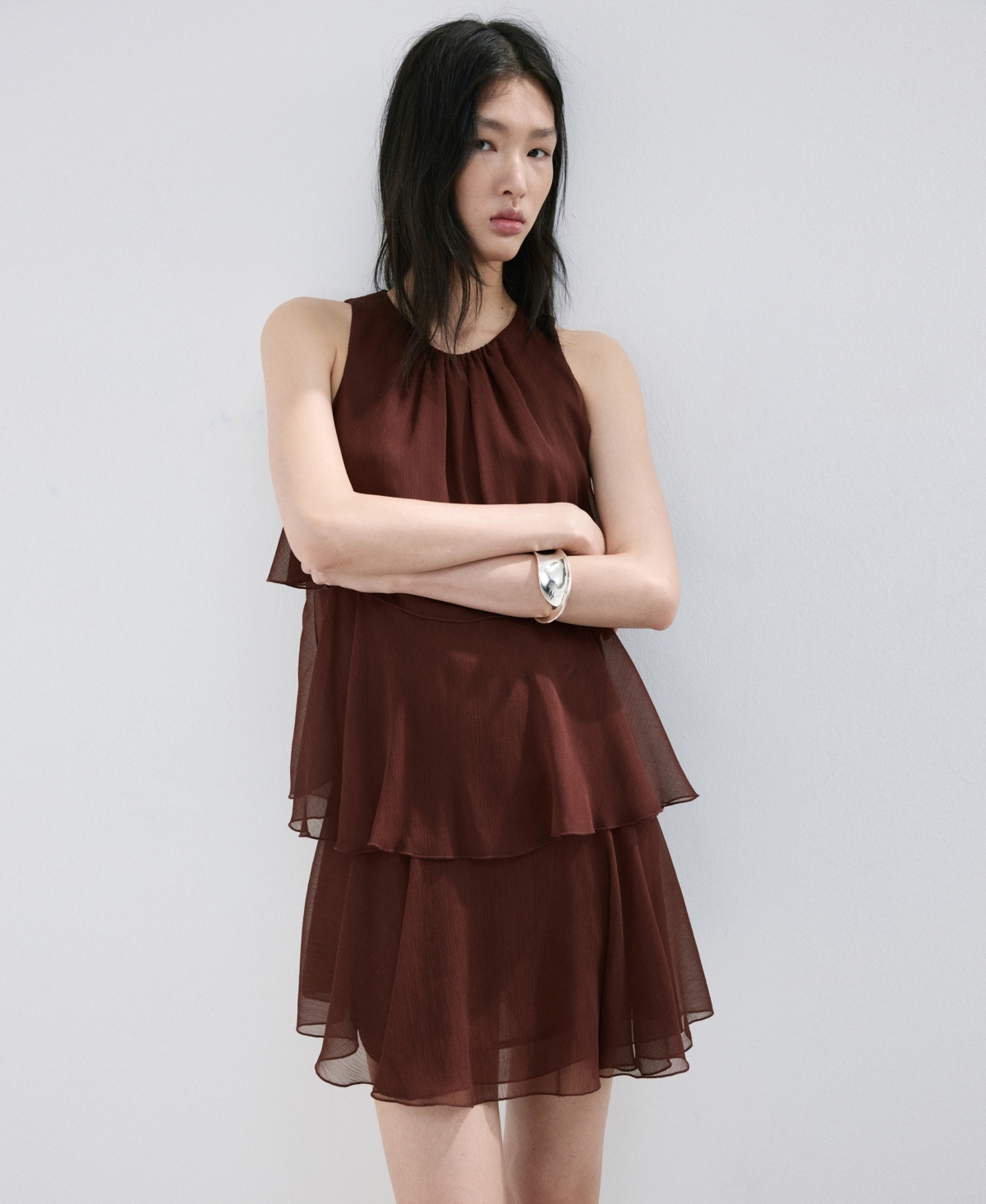 Click here for Mango Womens Short Ruffled Dress - Chocolate prices