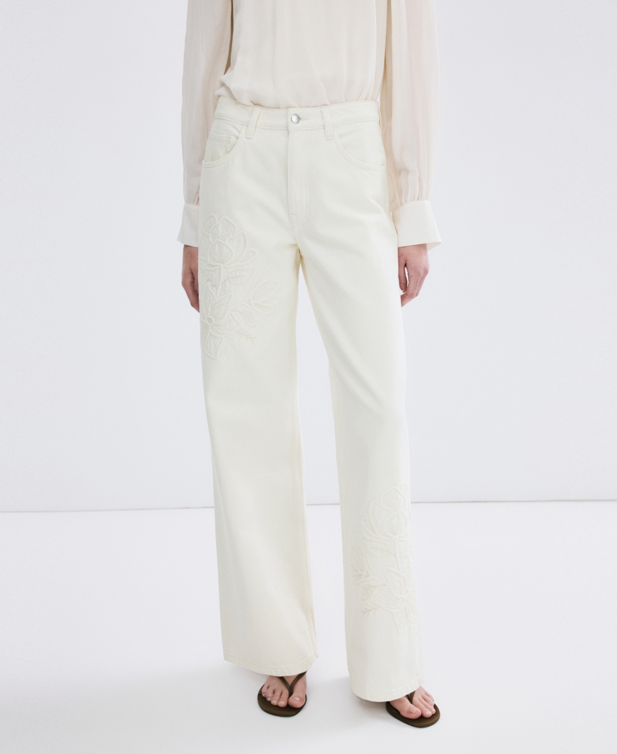 Click here for Mango Womens Flower-Embroidered Straight-Fit Jeans... prices