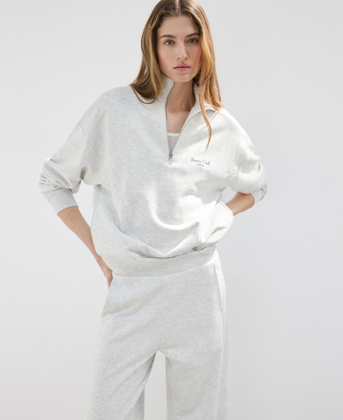 Click here for Mango Womens Zip Turtleneck Sweatshirt - Gray prices