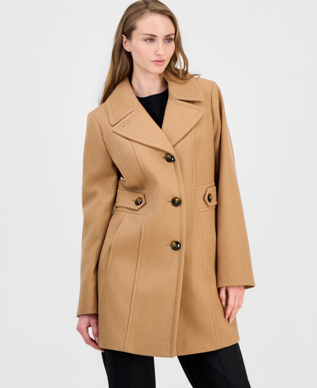 Click here for Anne Klein Womens Single-Breasted Peacoat - CAMEL prices