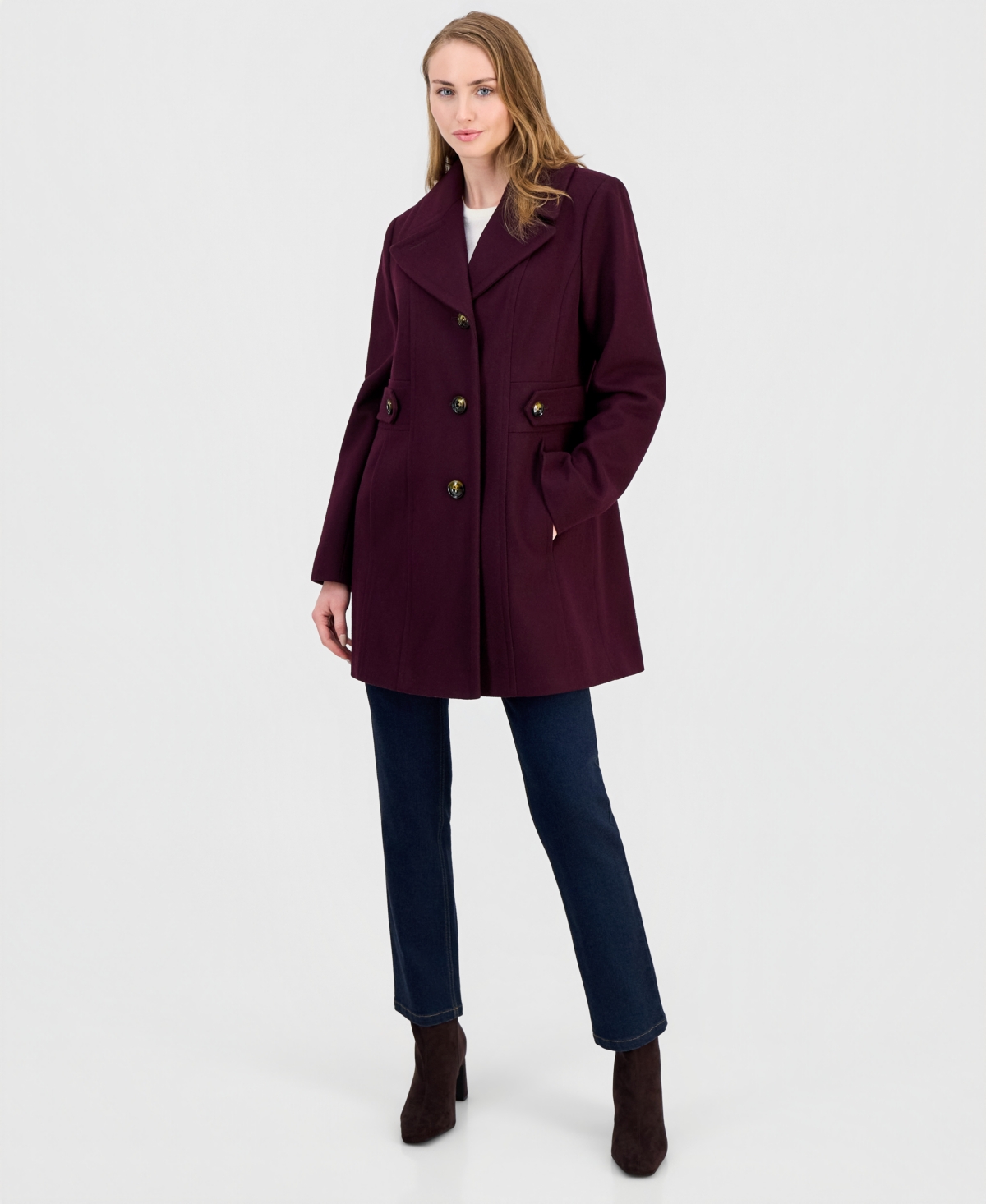 Click here for Anne Klein Womens Single-Breasted Peacoat - MERLOT prices