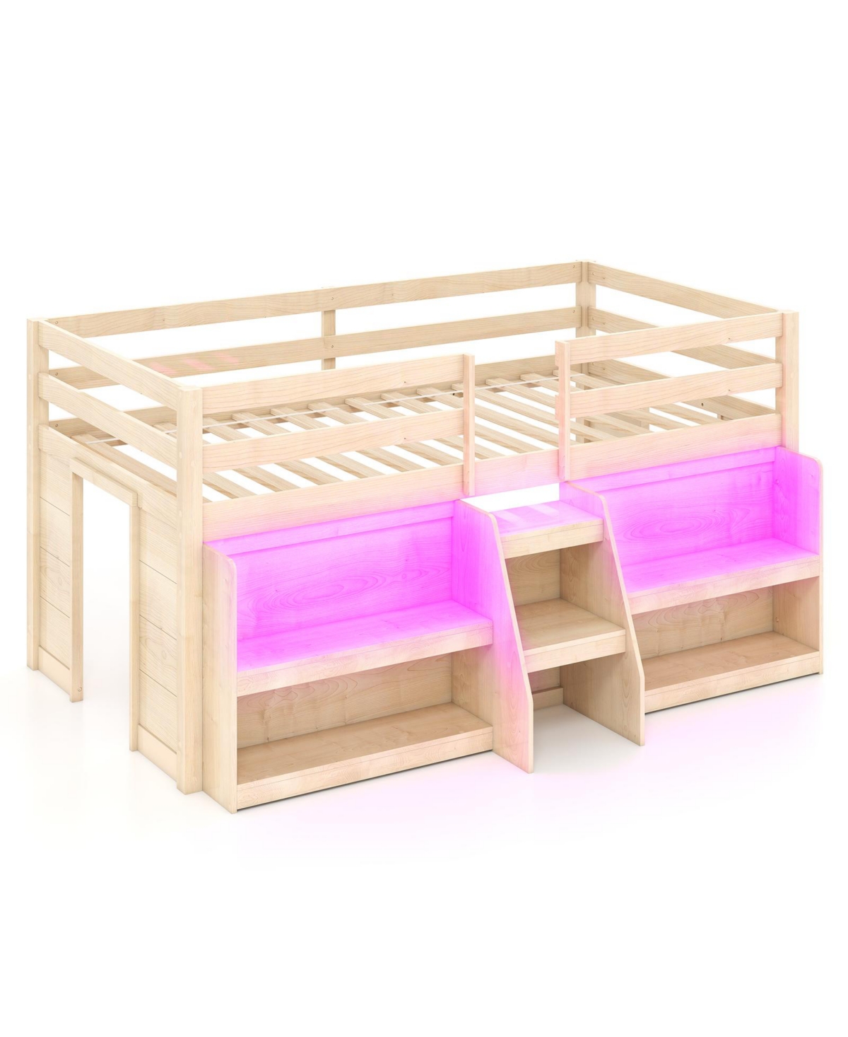 Click here for Sugift Twin Size Loft Bed with Led Lights with Sta... prices
