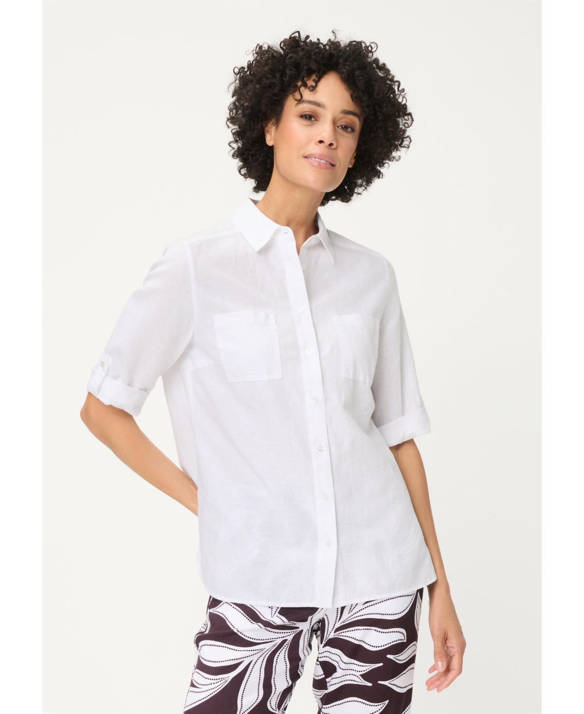 Click here for Olsen Womens Linen-Cotton Shirt - White prices